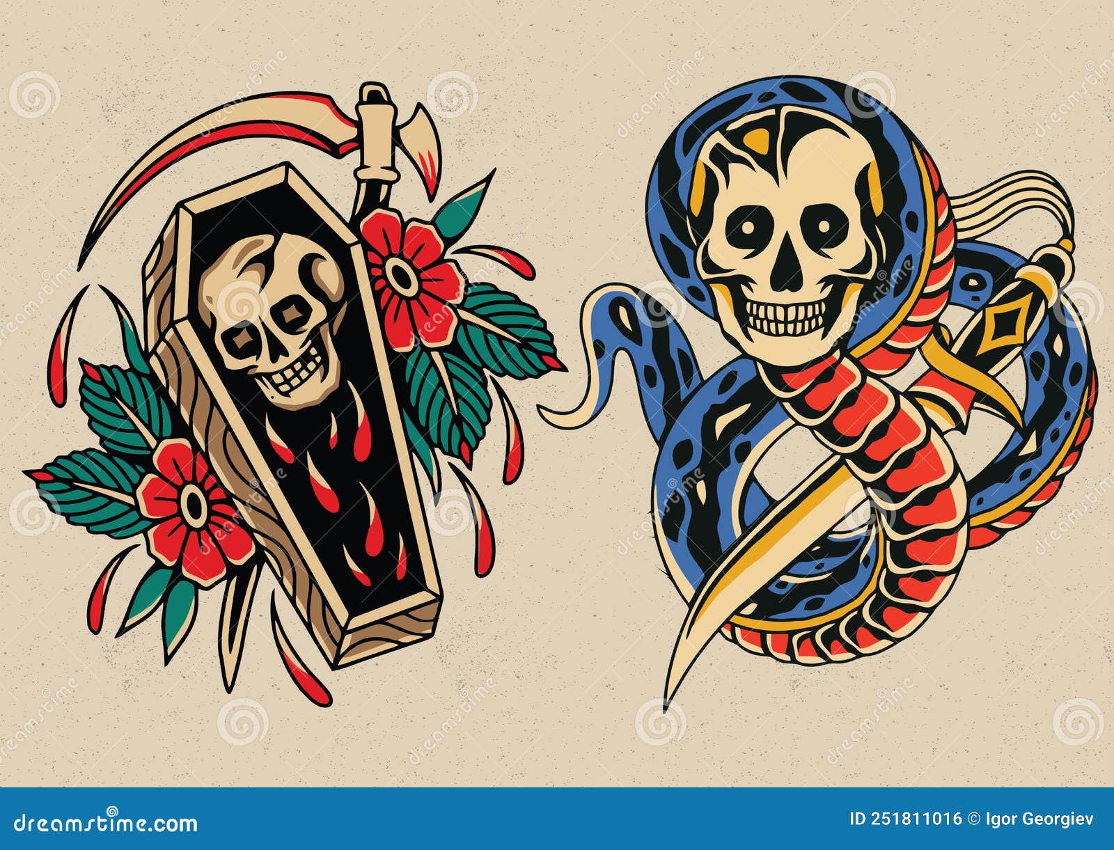 Old Skool Tatoo flash set stock vector. Illustration of hawk - 251811016