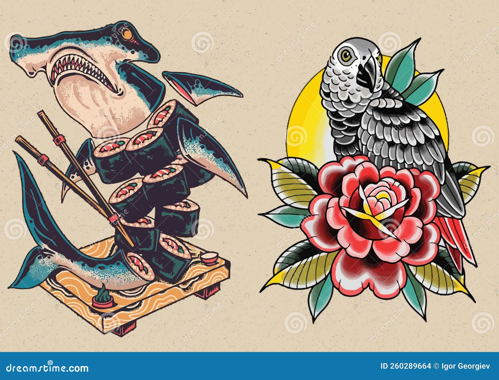 Old Skool Tattoo Flash Set Vector Illustration Poster Template Stock ...