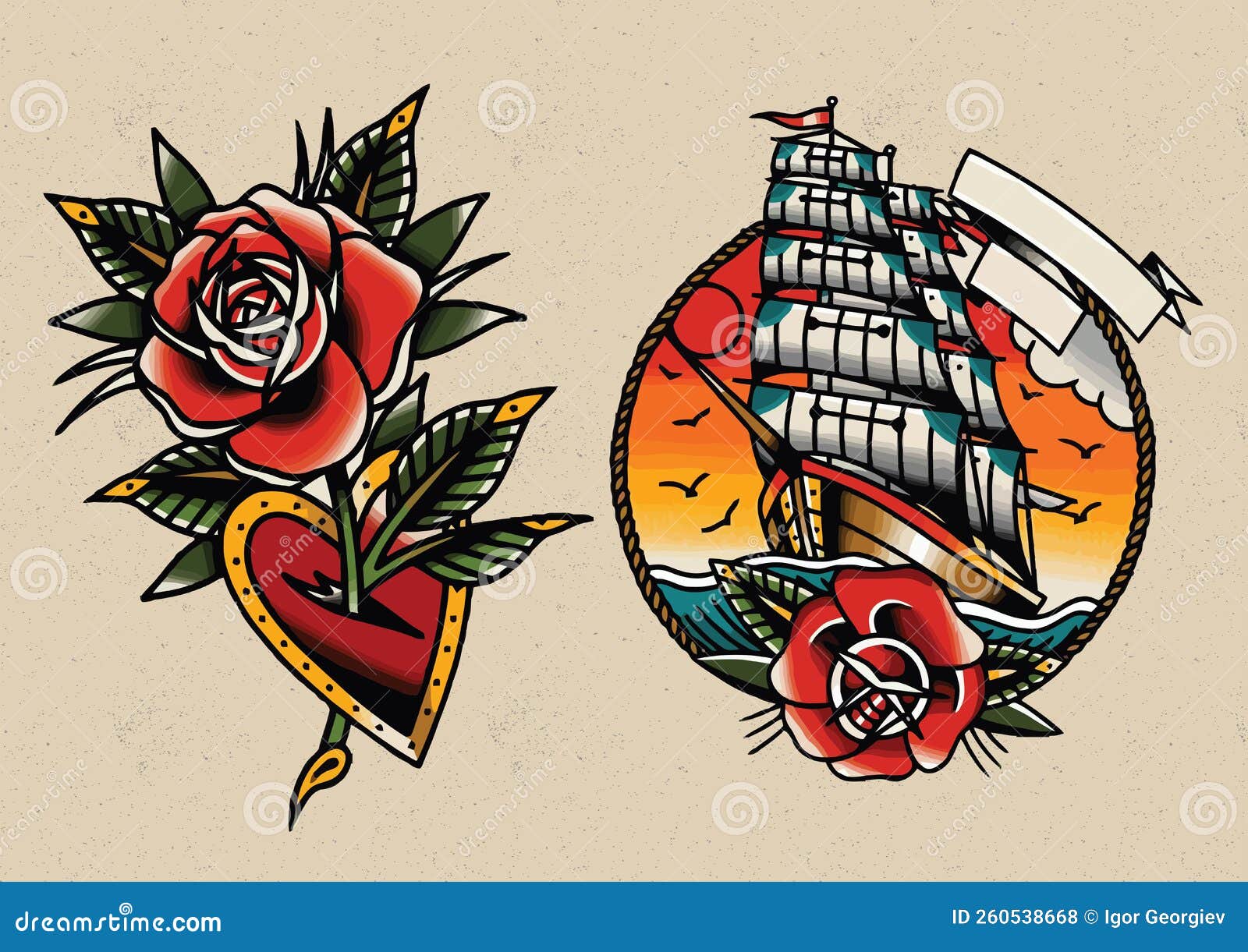 Old Skool Tattoo Flash Set Vector Illustration Poster Template Stock ...