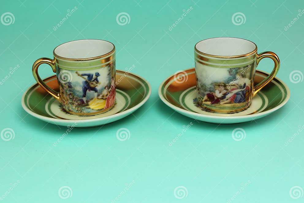 Oldstyle Coffee Cups stock image. Image of print, green - 57461697
