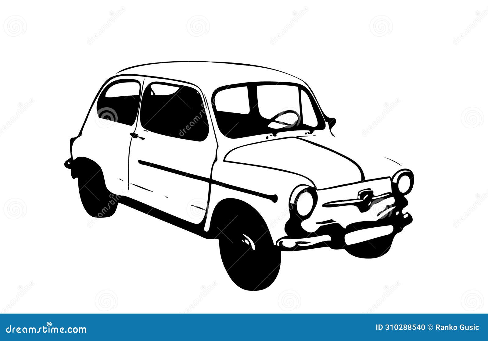 Old-timer Retro Car. Vector Illustration of Small City Two Door Car ...