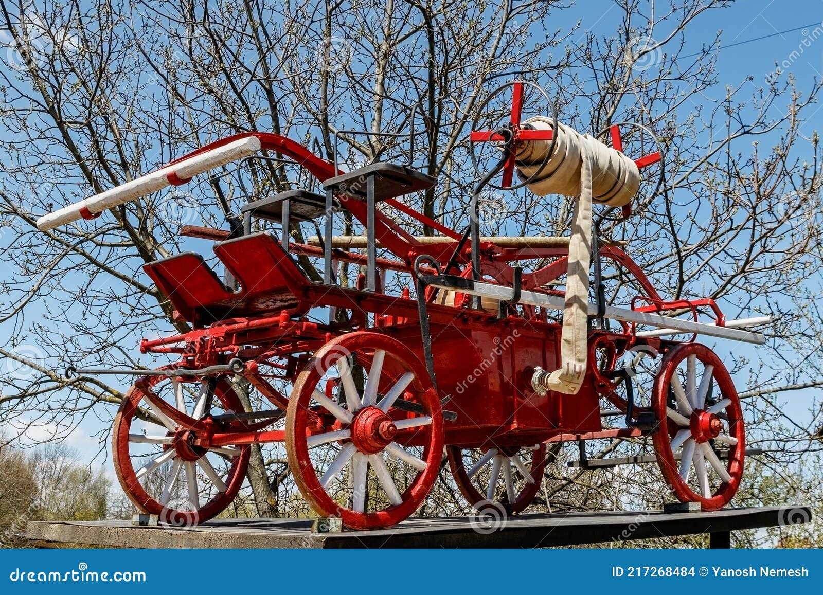 Oldtimer Fire Equipment - Old Red Nostalgic Fire Cart Stock Photo ...