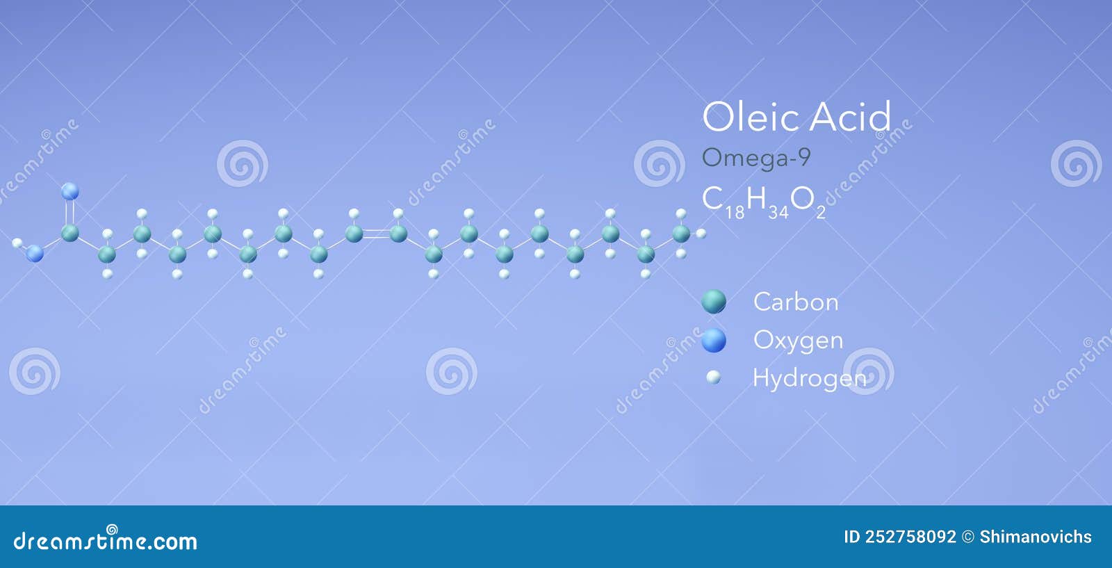 Oleic Acid, Omega-9. Molecular Structure 3d Rendering, Structural ...