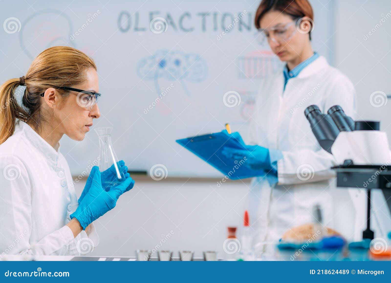 Olfaction. Female Scientist Examining Smell Stock Image - Image of ...