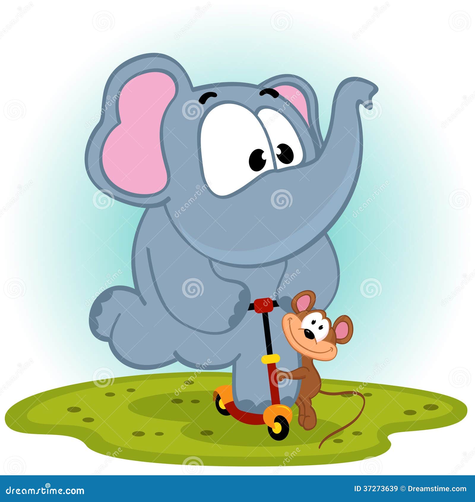 Olifant en muis op autoped vector illustratie. Illustration of creatief ...