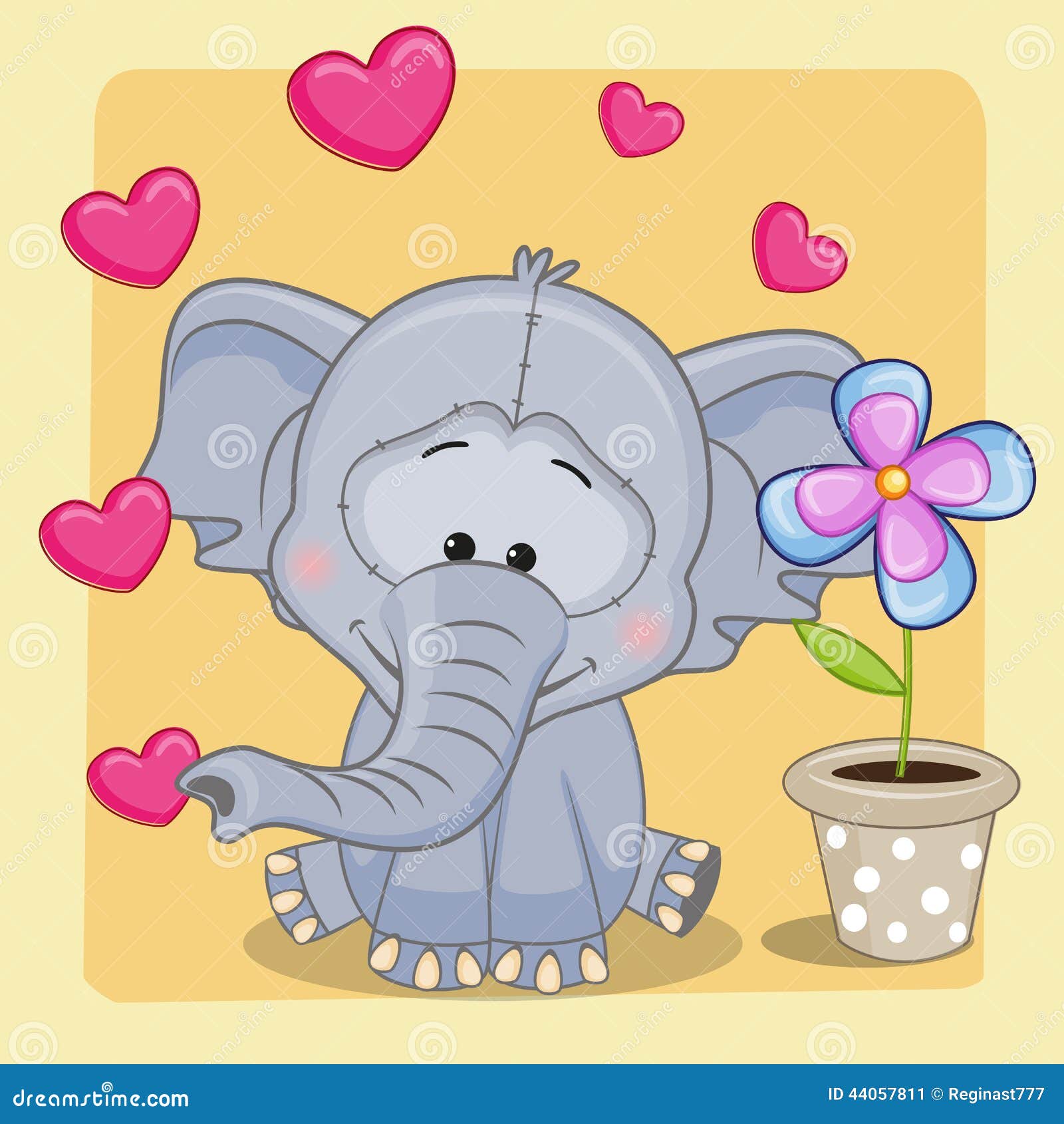 Olifant met hart en bloem vector illustratie. Illustration of ontwerp ...