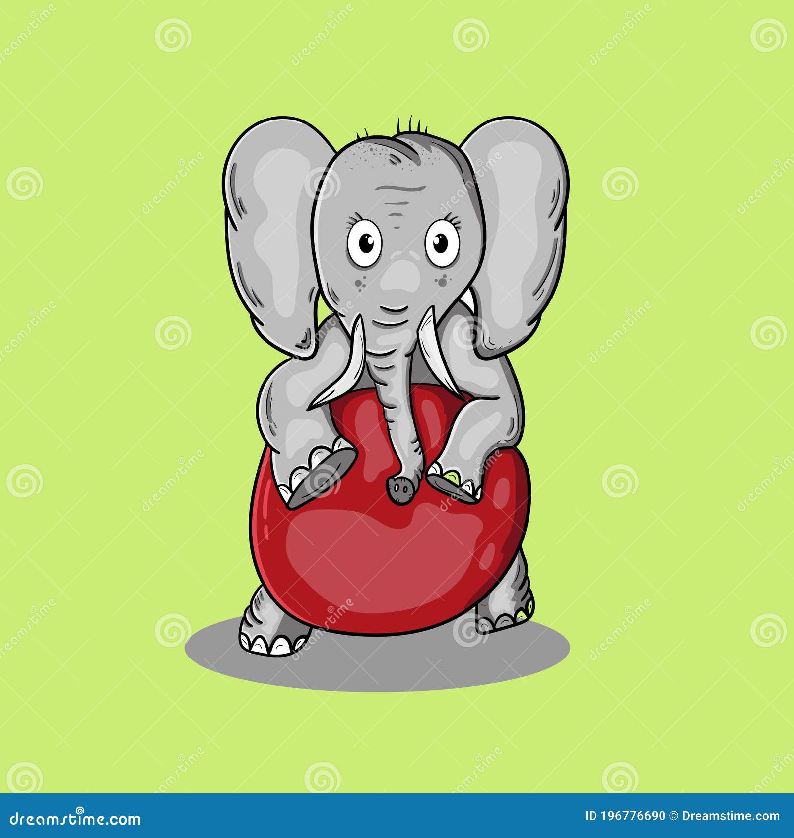 Olifant met rode bal vector illustratie. Illustration of olifanten ...