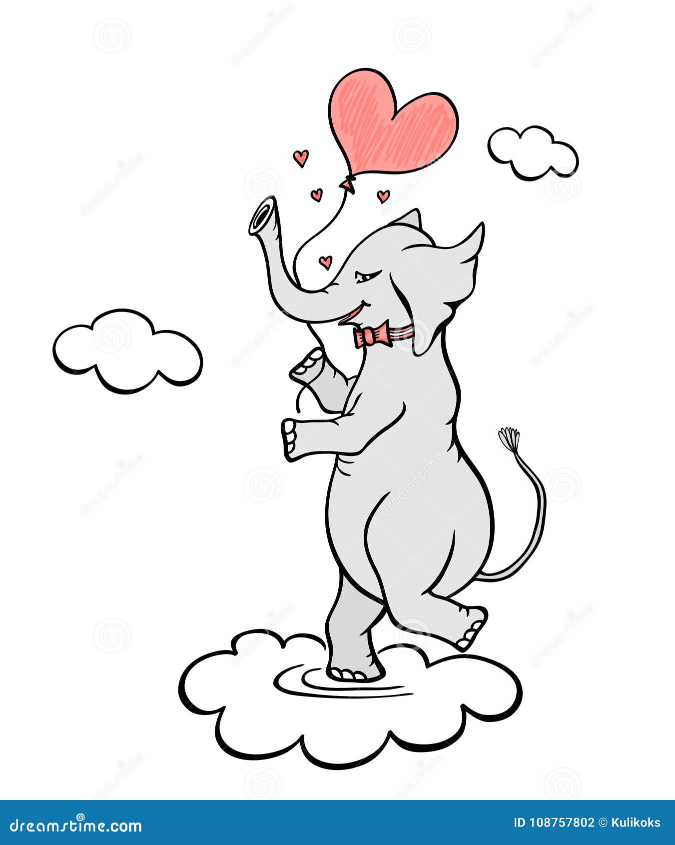 Olifant in Wolken Met Ballon in De Vorm Van Hart Vector Illustratie ...