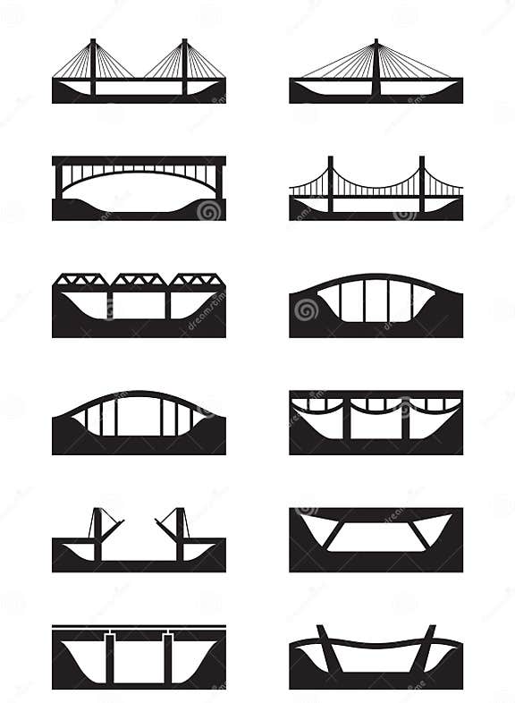 Olika typer av broar vektor illustrationer. Illustration av arkitektur ...