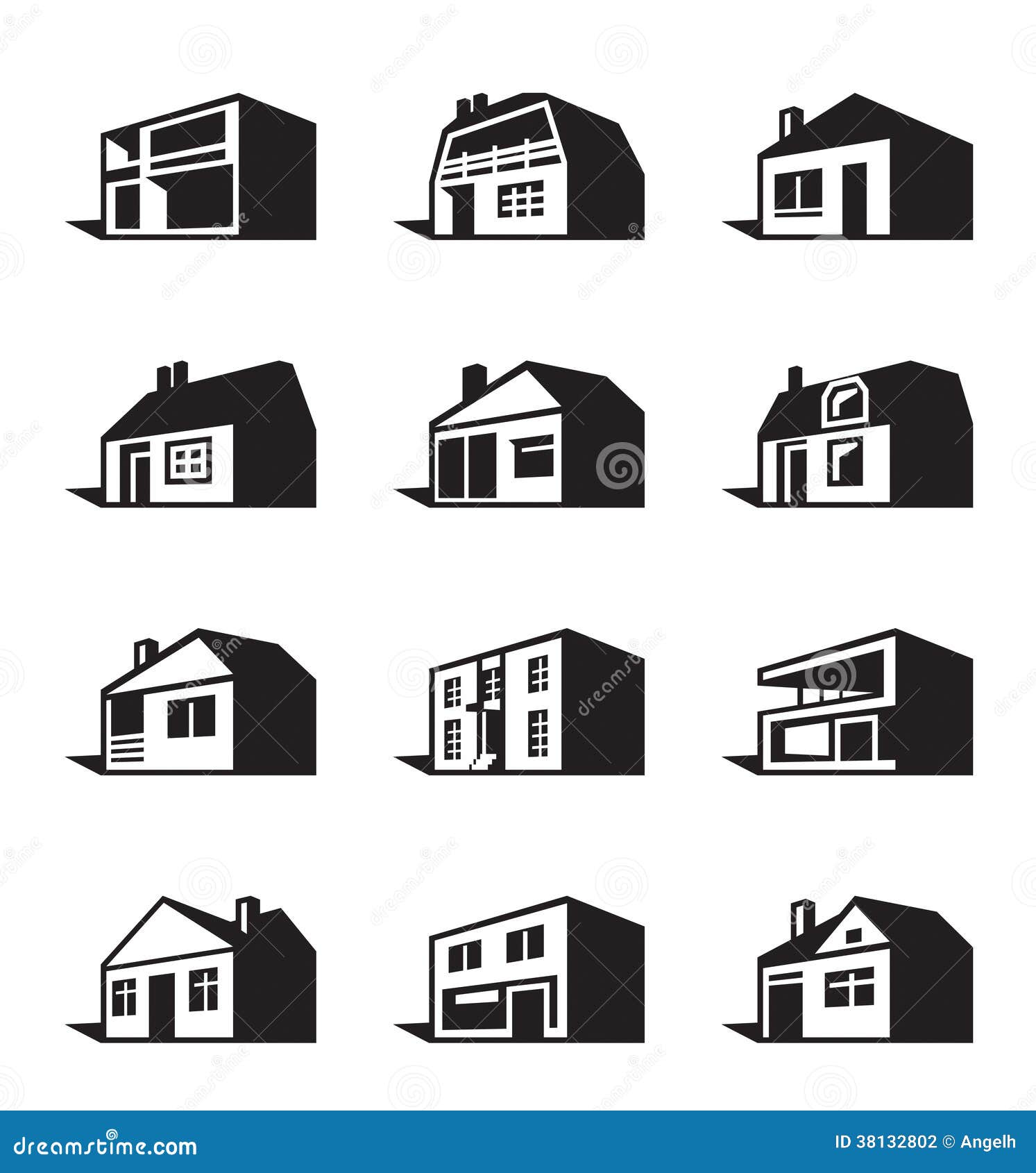 Olika typer av hus vektor illustrationer. Illustration av vägg - 38132802