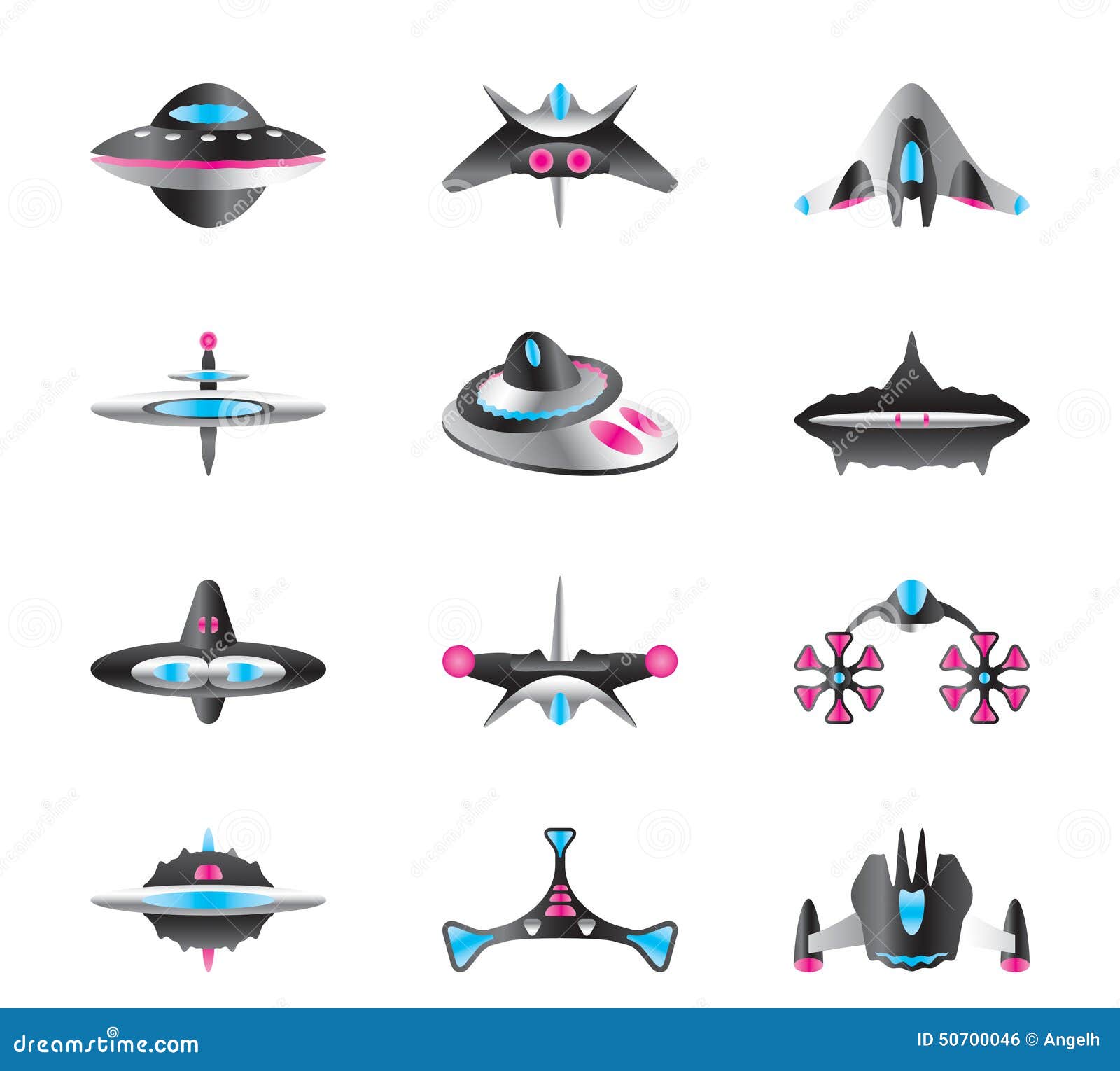 Olika typer av rymdskepp vektor illustrationer. Illustration av ...