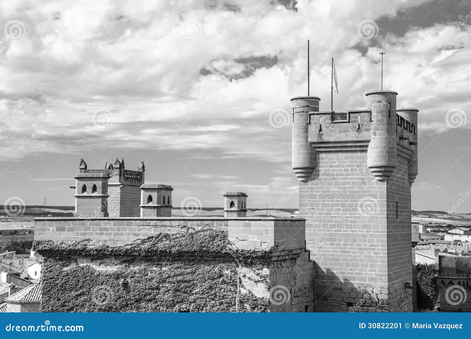 Olite Castle in Navarra, Spain.Black and White Photography Stock Image ...