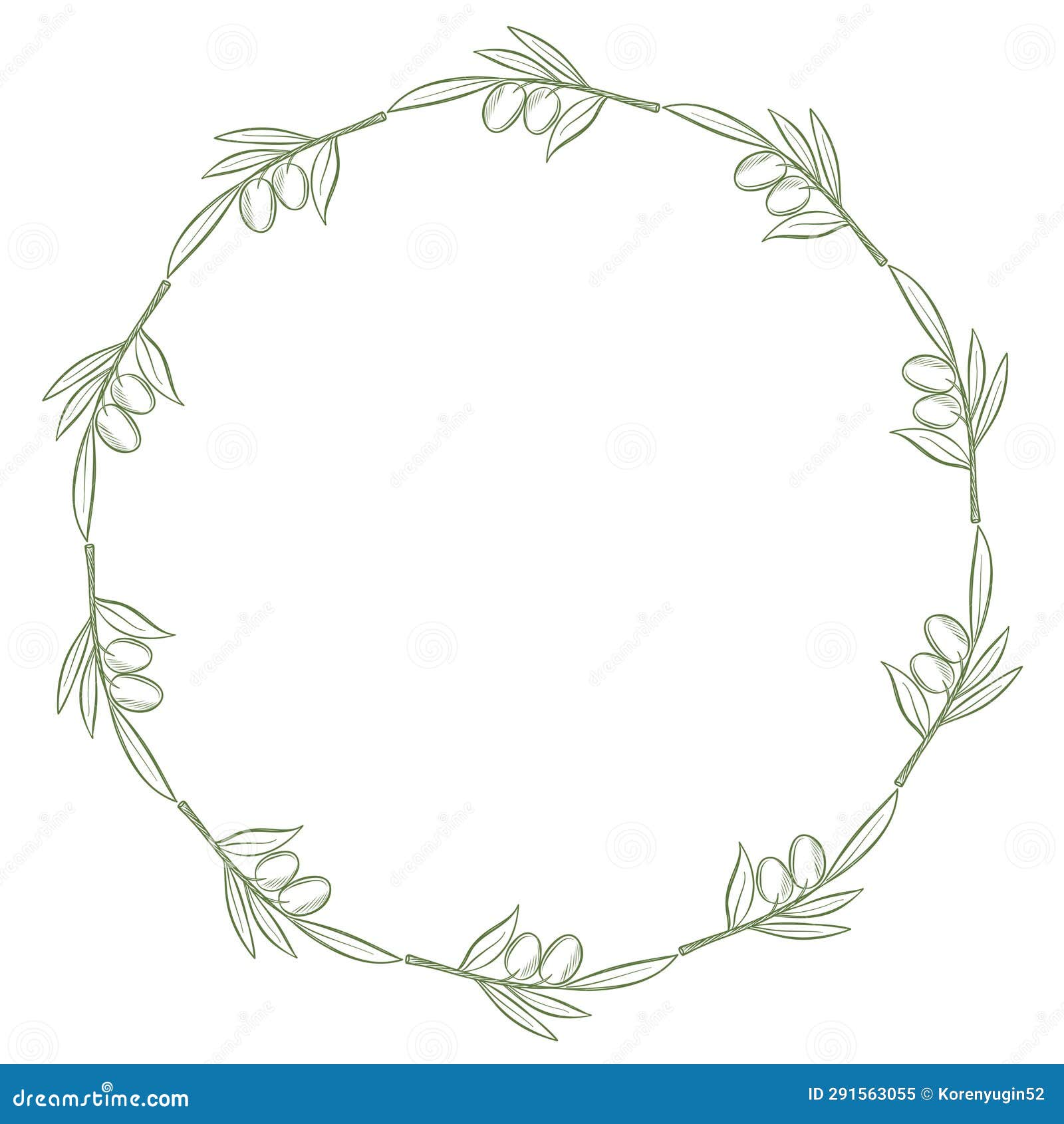 Olive Branch Art Drawn Decor Round Frame Stock Vector - Illustration of ...