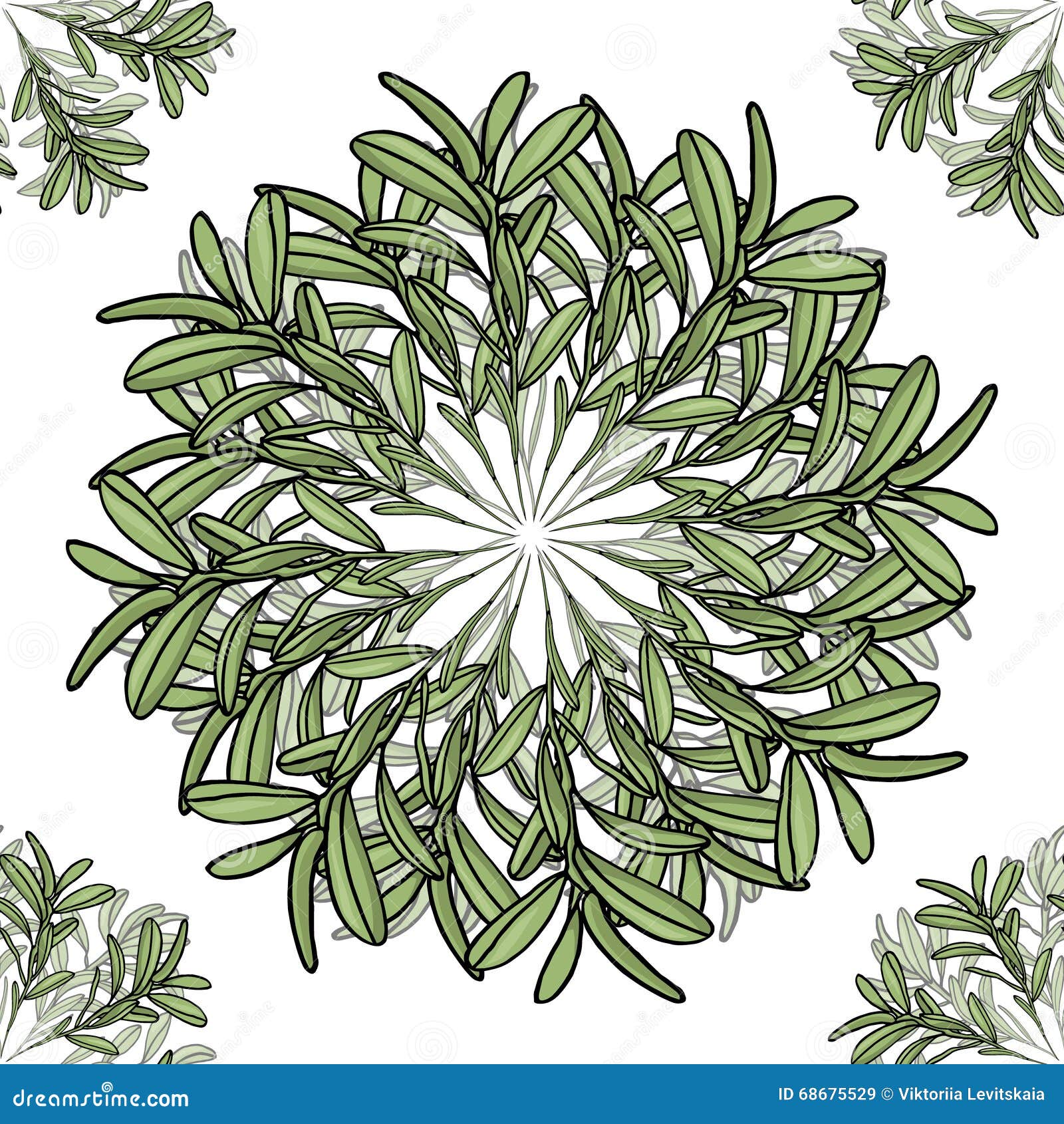 Olive Branch Big and Small Mandala Seamless Pattern. Vector ...