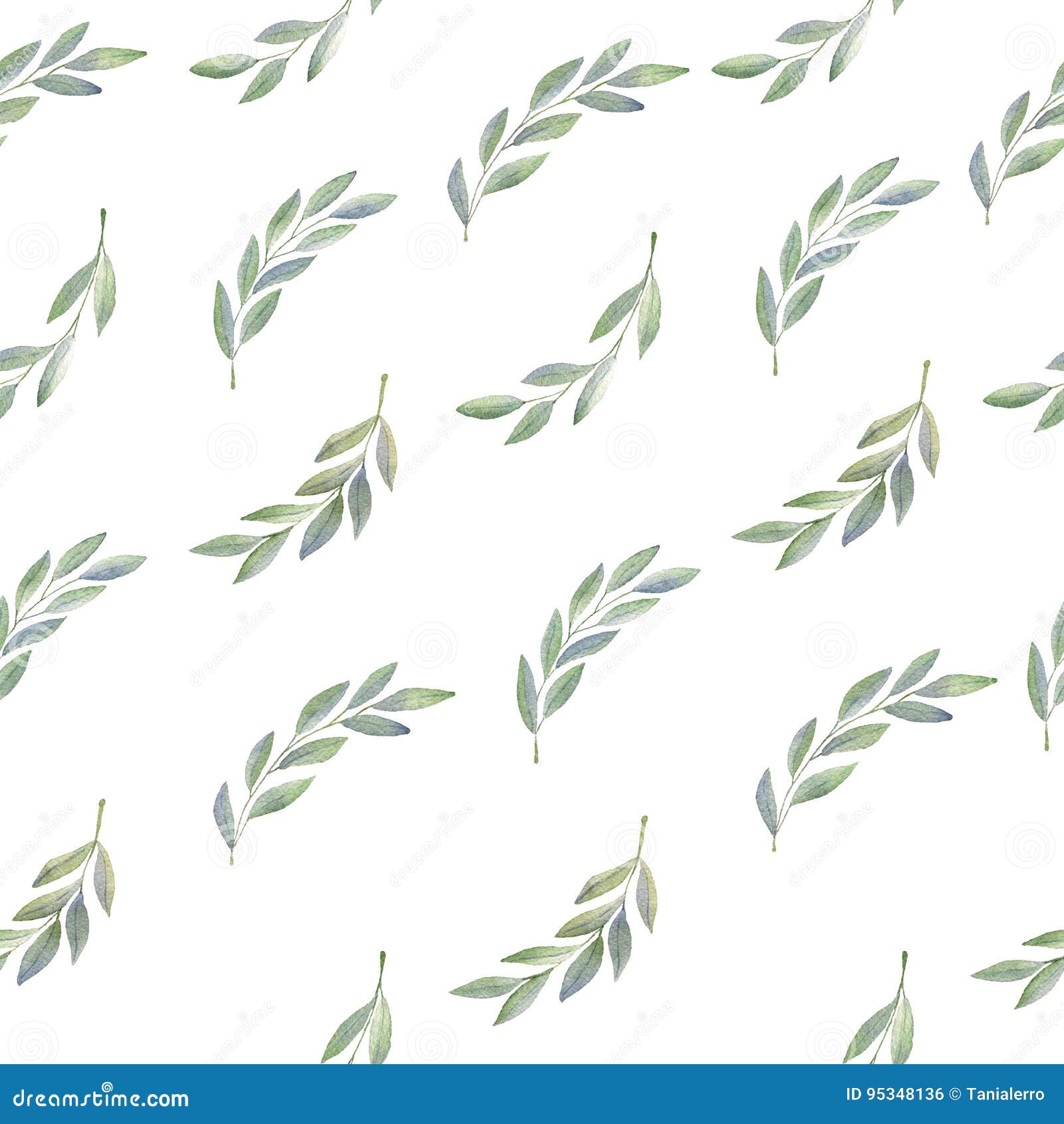 Olive Branch Hand Drawn Watercolor Seamless Pattern Stock Illustration ...