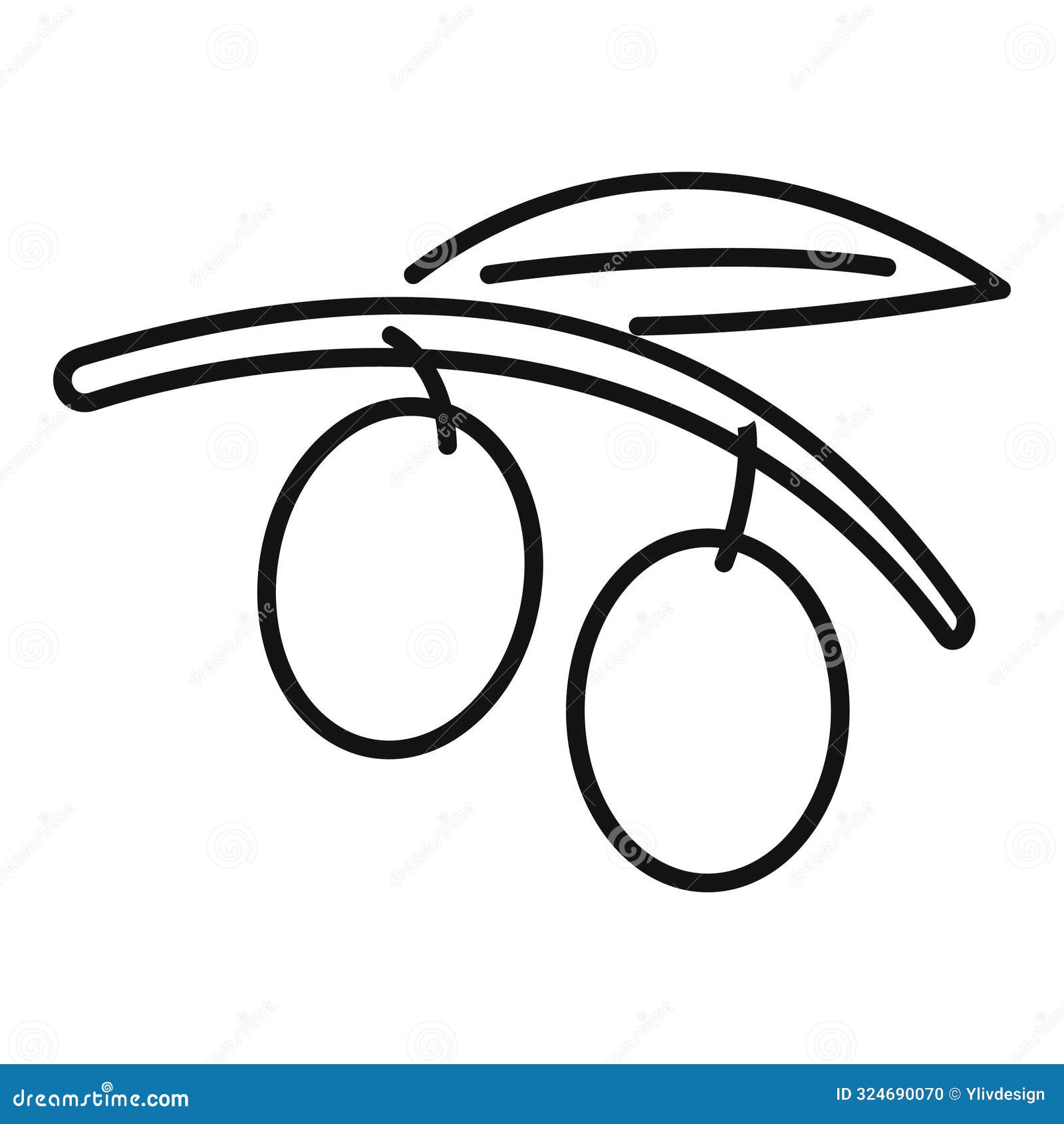 Olive Branch Holding Two Olives with Leaf Line Art Stock Illustration ...