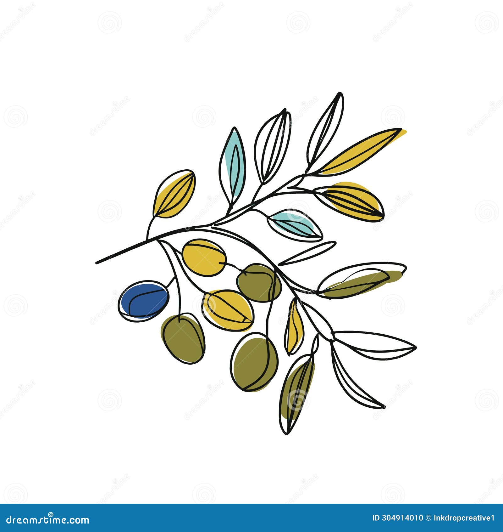Olive Branch with Olives Simple Line Art Drawing Stock Vector ...