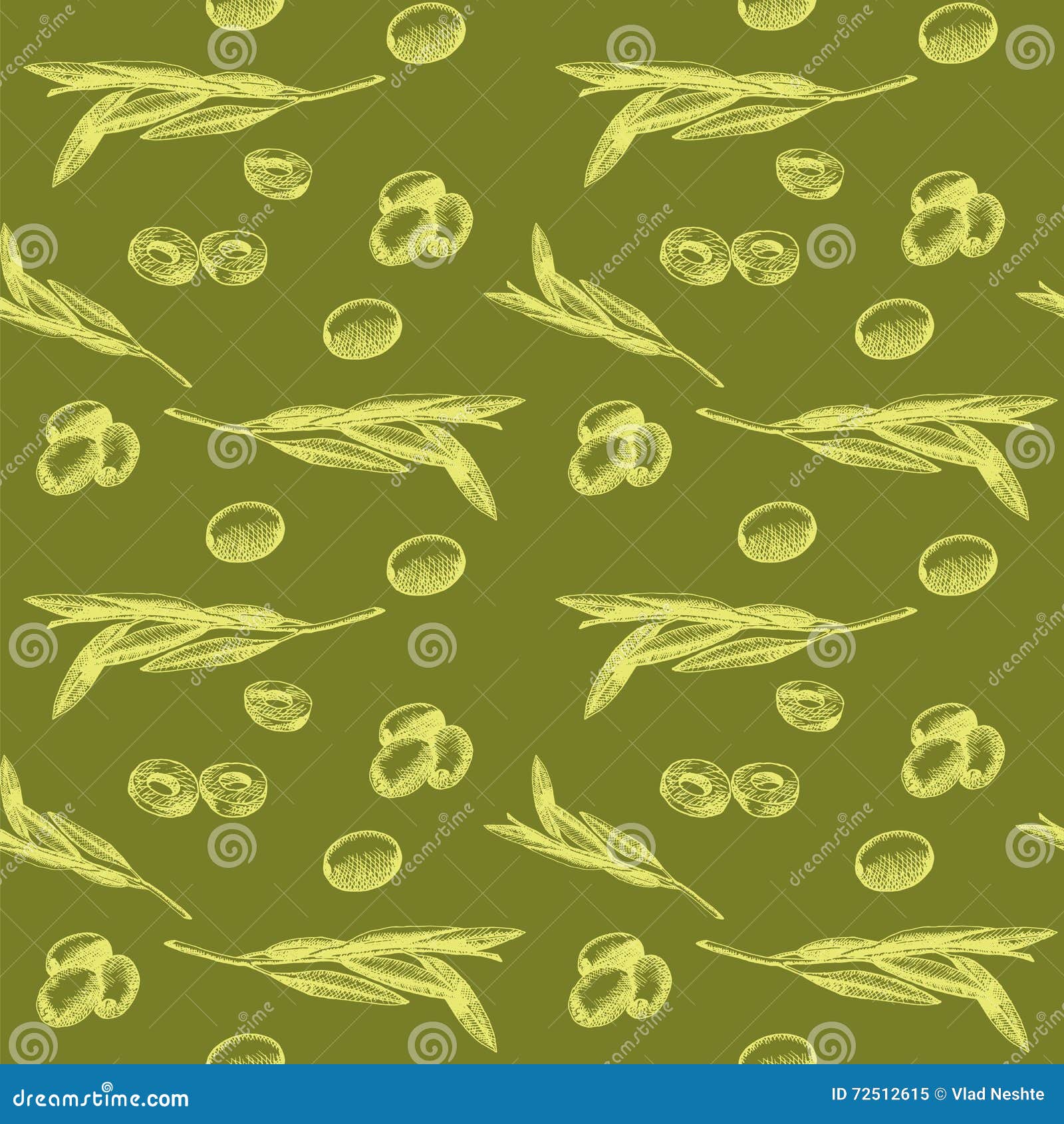 Olive Branch Seamless Pattern Hand Drawn Sketch Illustration. Stock ...