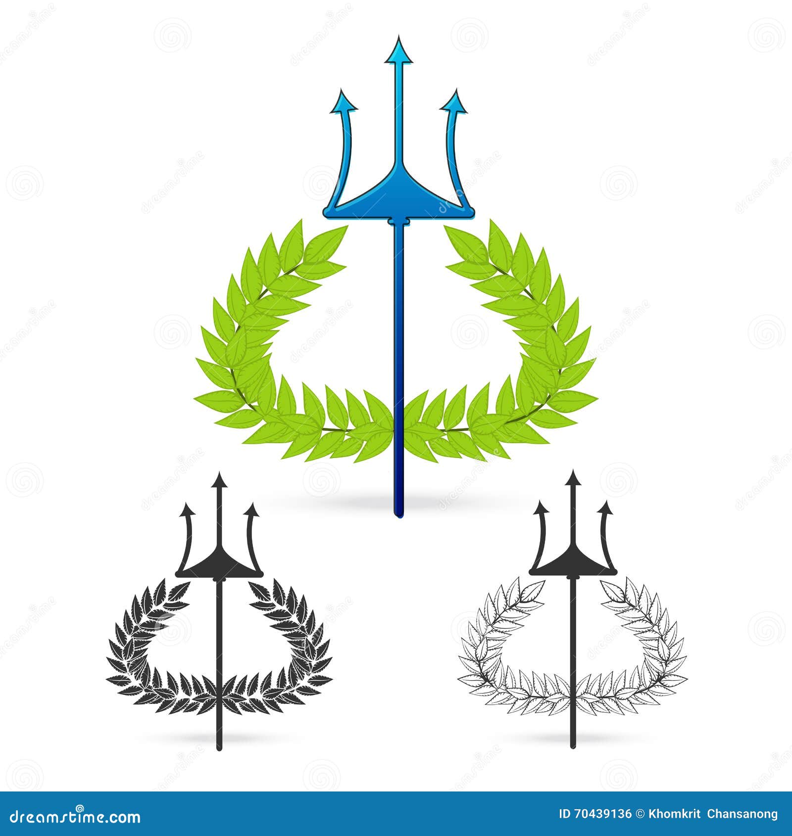 Olive Branch With Trident Symbol Of Greek God Poseidon Vector ...