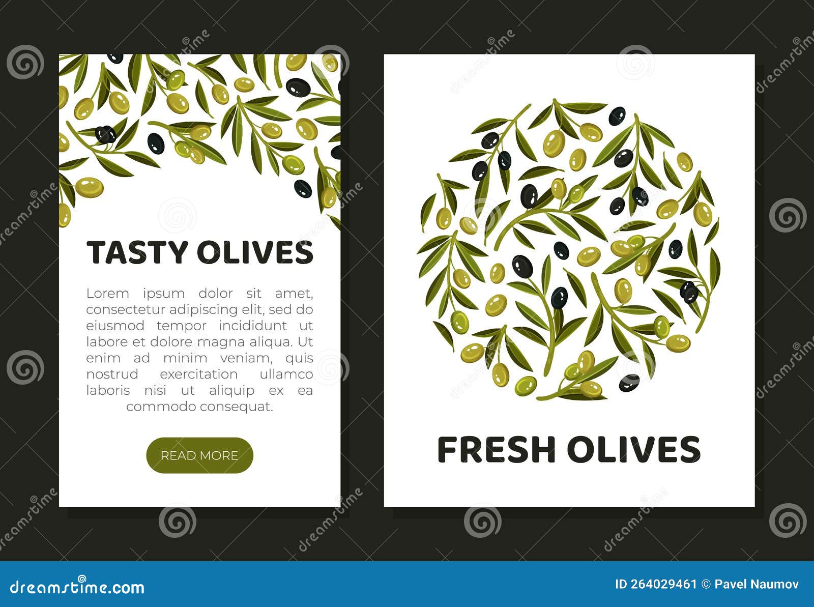 Olive Branches Banner Design with Green and Black Fruit Vector Template ...