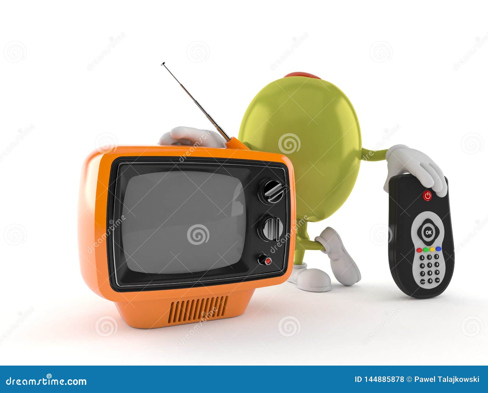Olive Character with Tv Set and Remote Stock Illustration ...