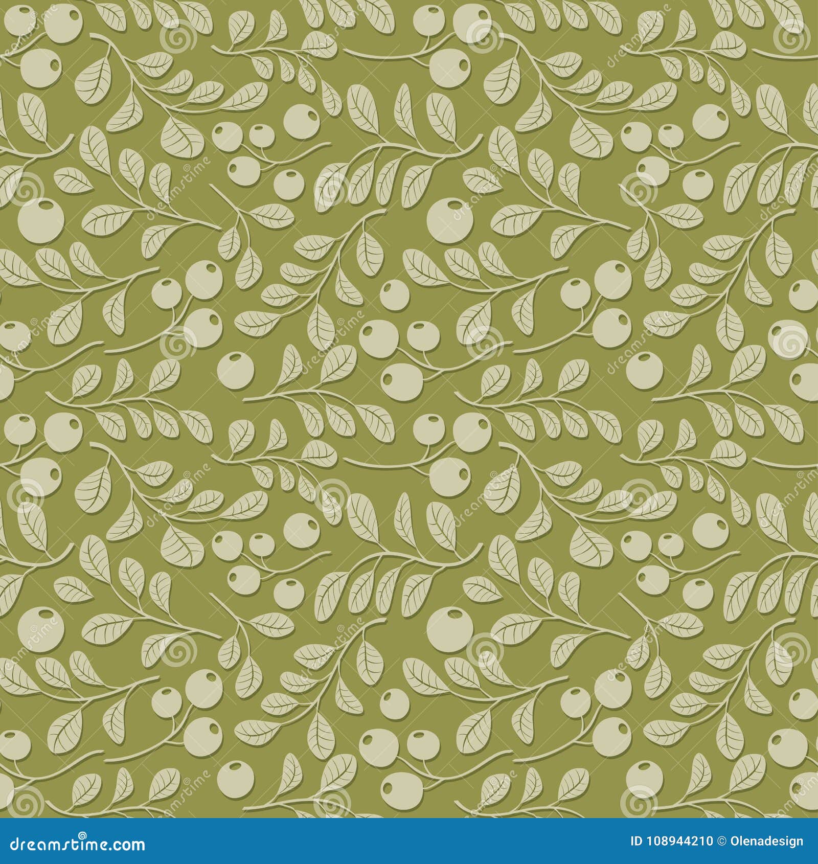 Olive Floral Pattern with Shadow - Seamless Vector Stock Vector ...