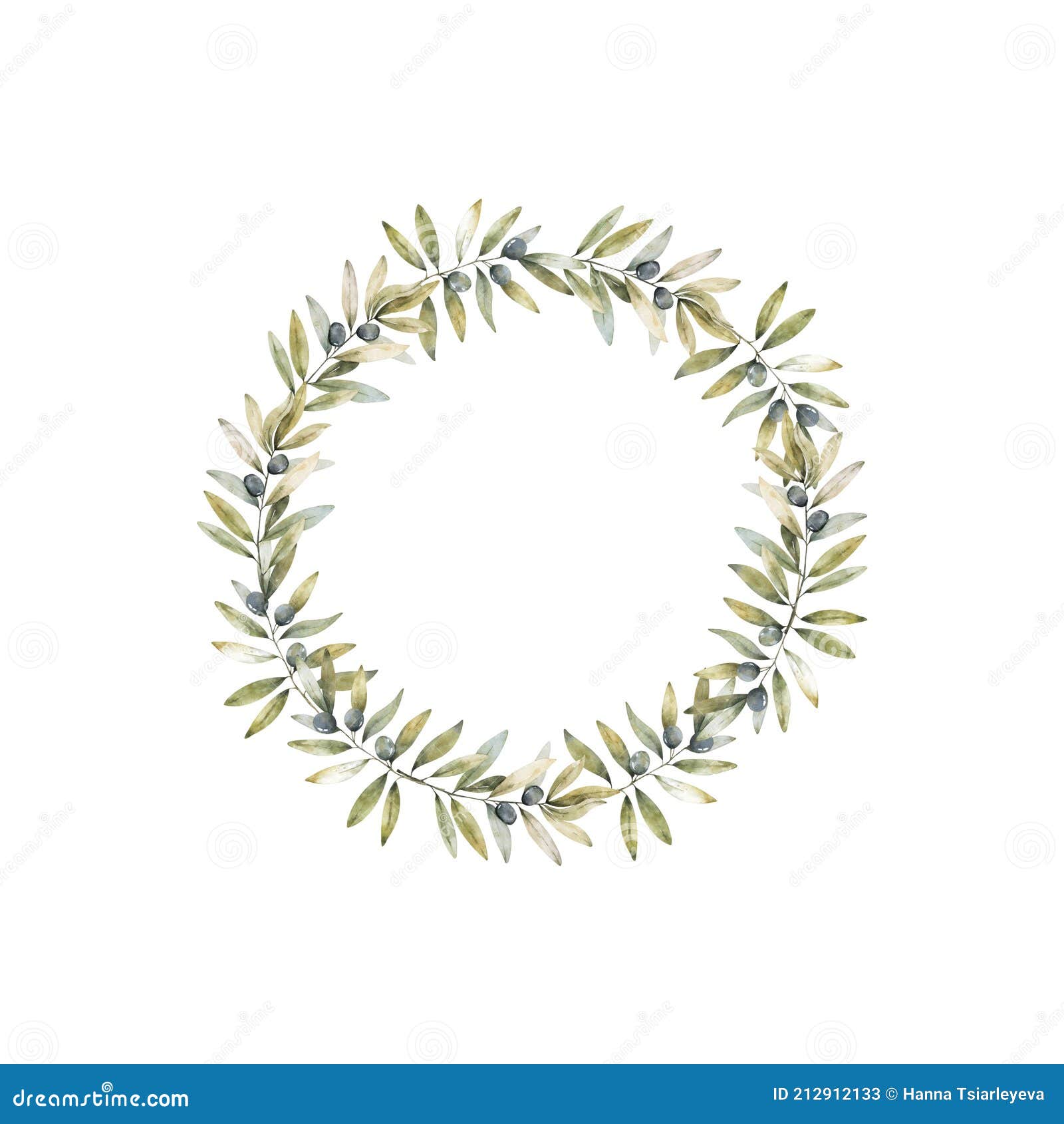 Olive Frame Circle Hand Drawn Design. Watercolor Isolated Illustration ...