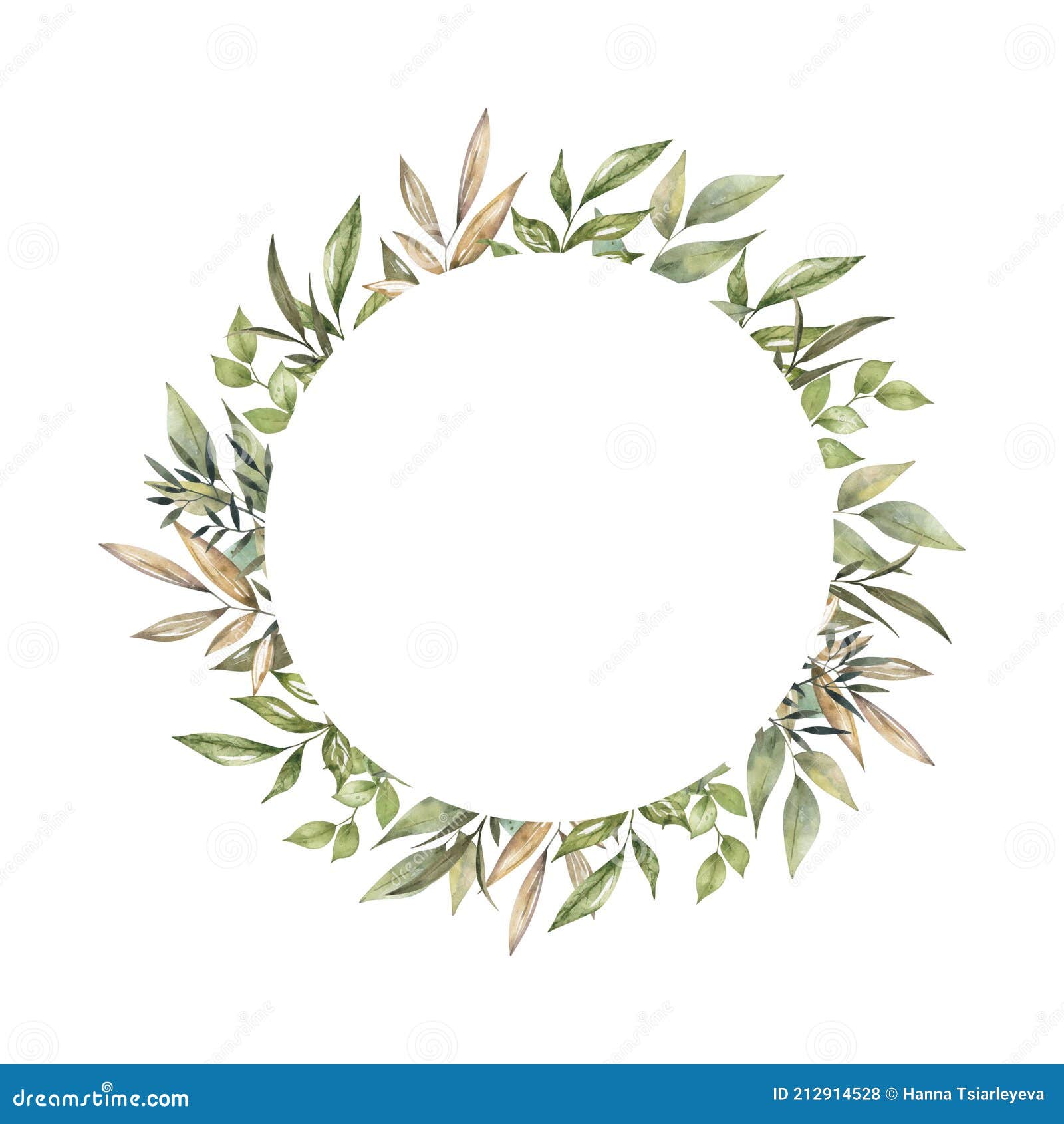 Olive Frame Circle Hand Drawn Design. Watercolor Isolated Illustration ...