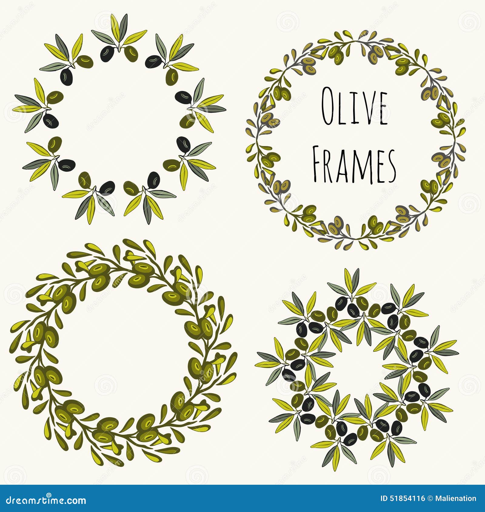 Olive Frames Hand Drawn Set. Vector Label Design Collection Stock ...