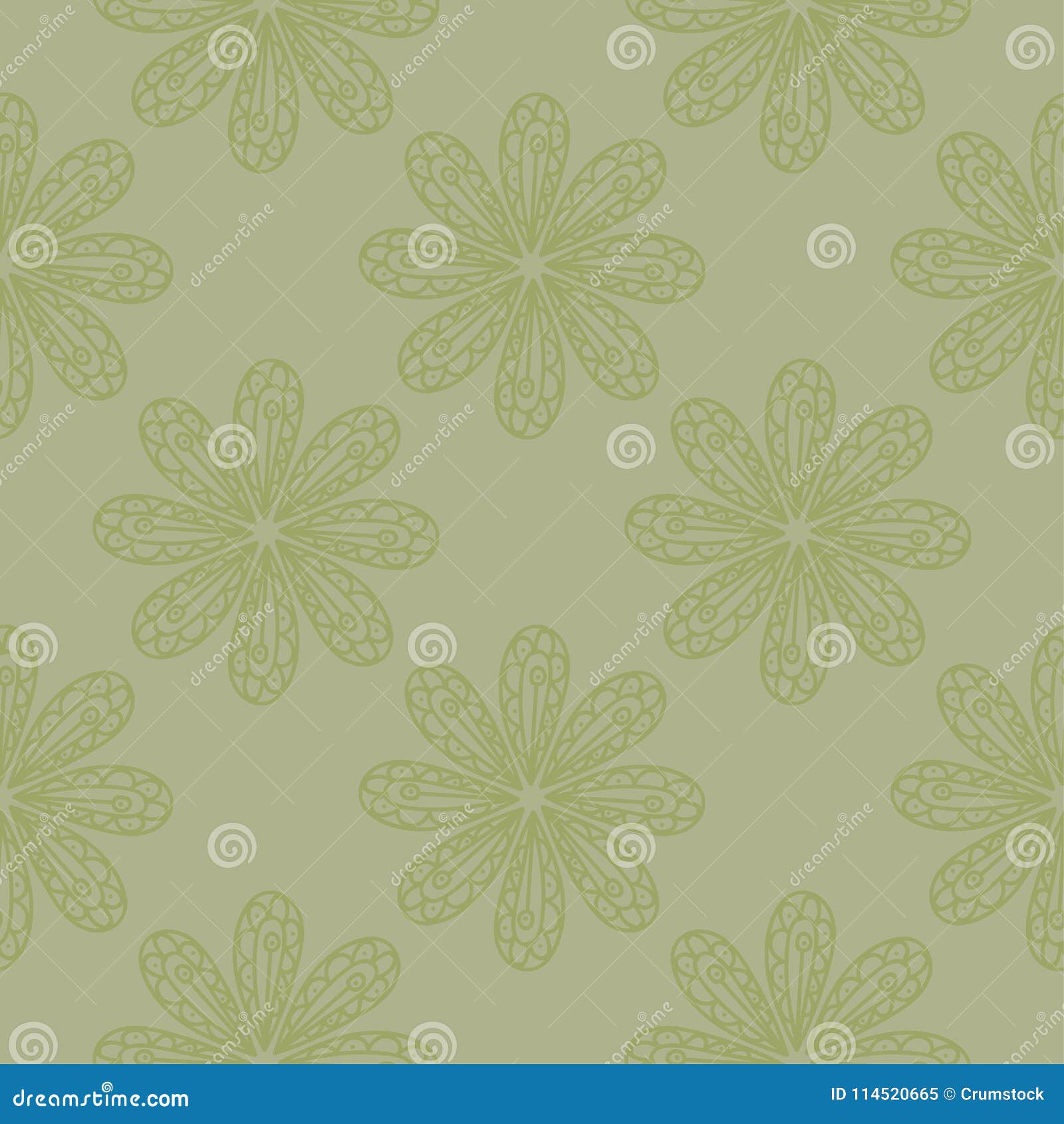 Olive Green Floral Seamless Pattern Stock Vector - Illustration of ...