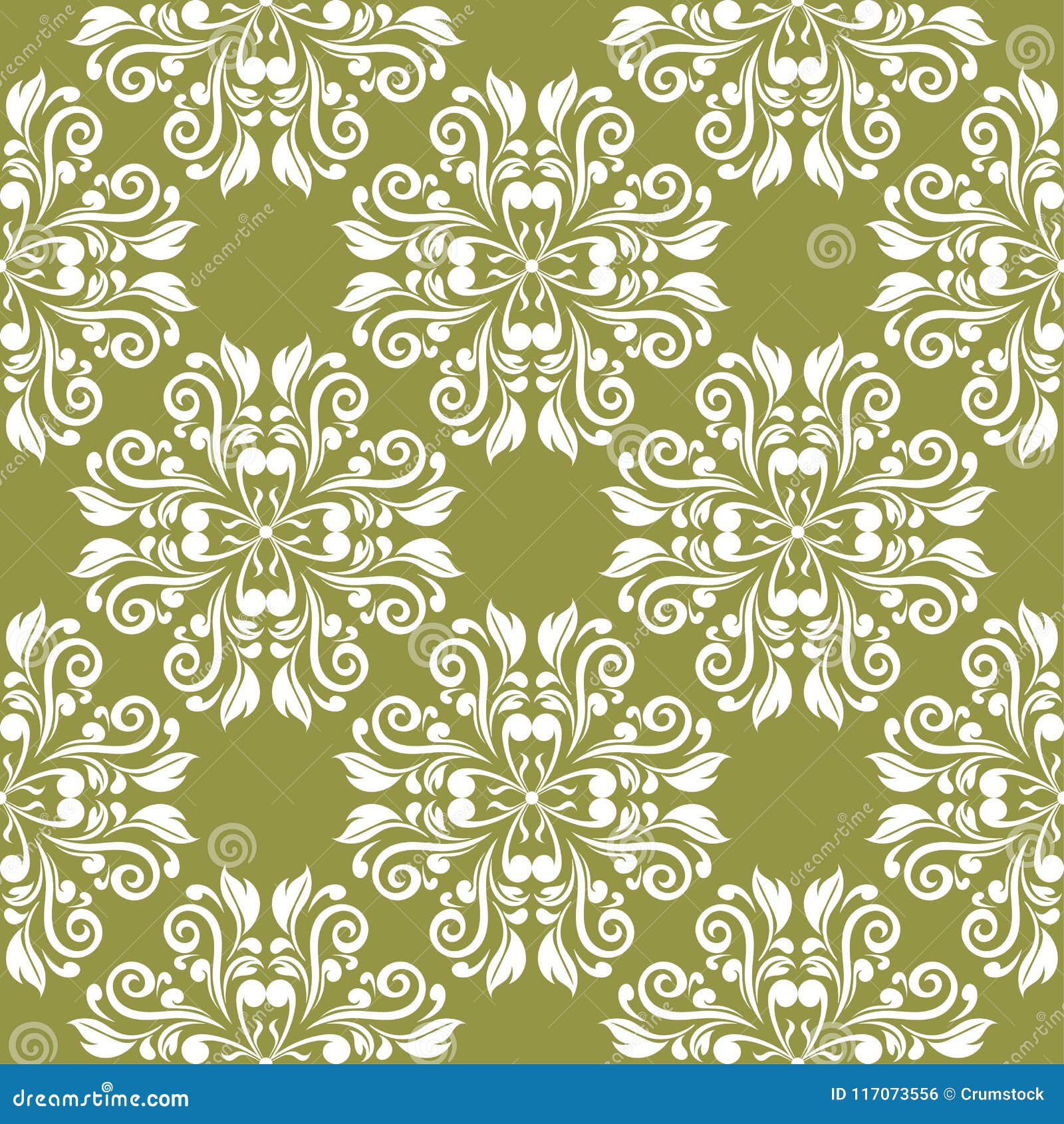 Olive Green Floral Seamless Pattern Stock Vector - Illustration of ...