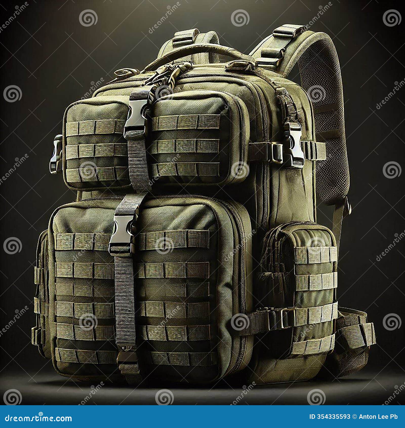 Olive Green Tactical Backpack Stock Illustration - Illustration of ...