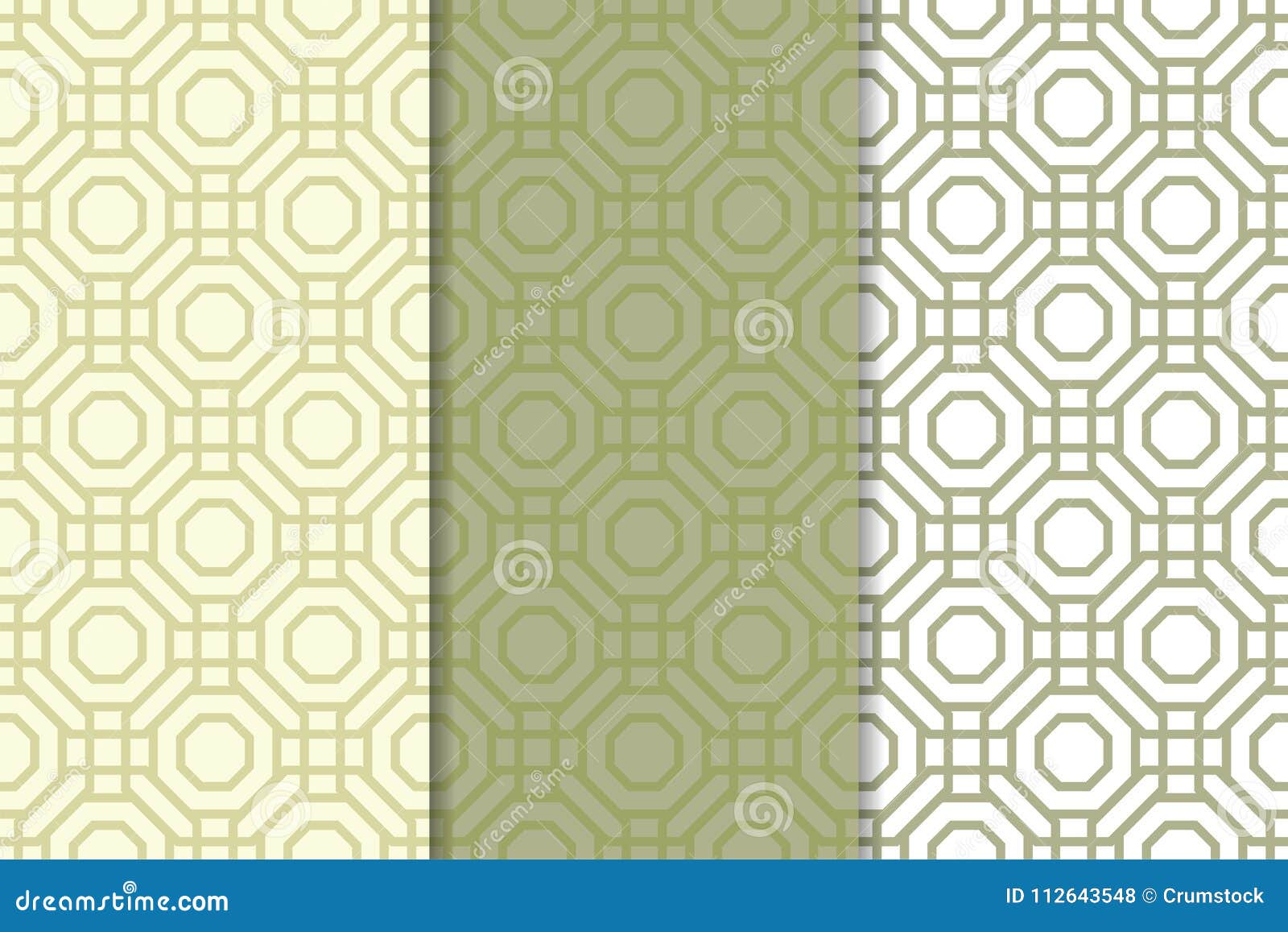 Olive Green and White Set of Geometric Seamless Patterns Stock Vector ...