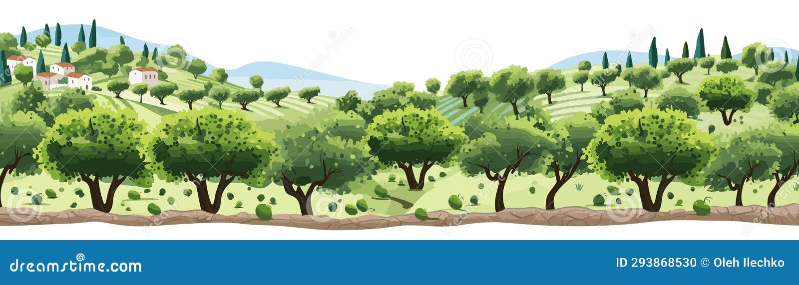 Olive Grove Vector Simple 3d Smooth Cut and Paste Isolated Illustration ...
