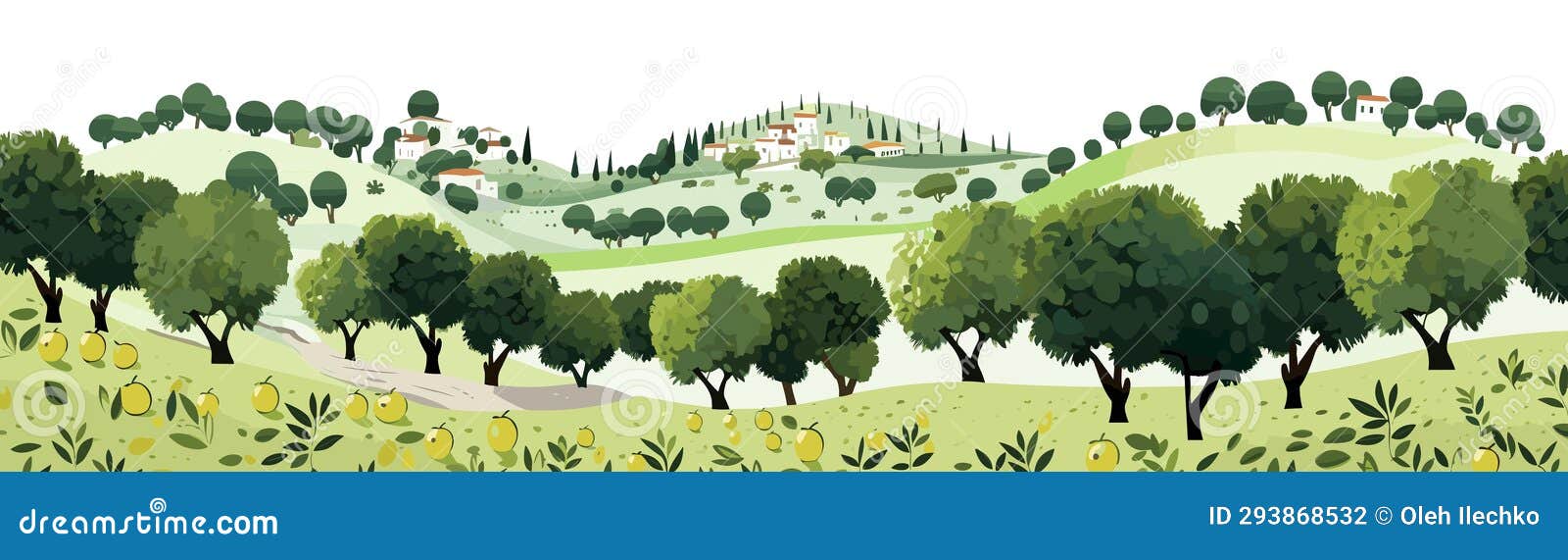 Olive Grove Vector Simple 3d Smooth Cut and Paste Isolated Illustration ...