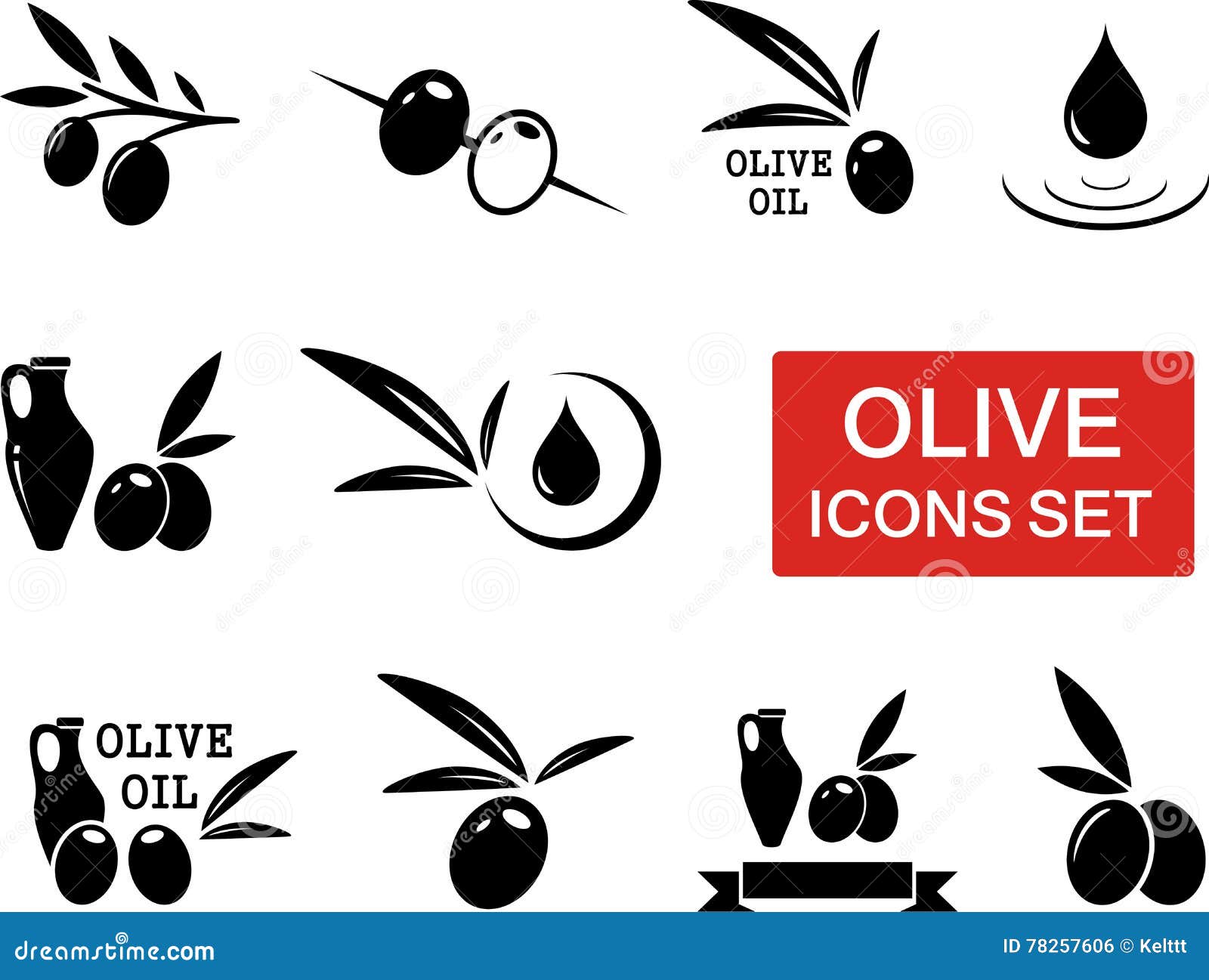 Olive Icons Set with Red Signboard Stock Vector - Illustration of diet ...