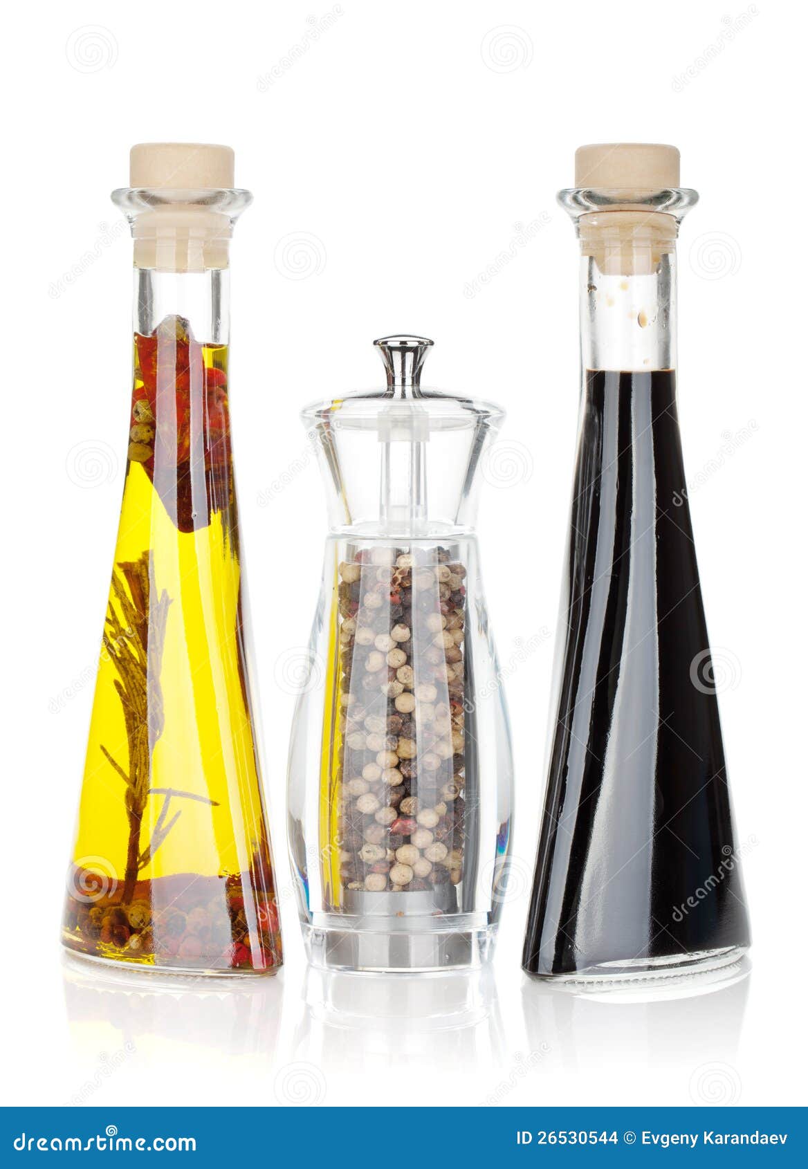Olive Oil, Pepper Shaker and Vinegar Stock Photo - Image of bottled ...