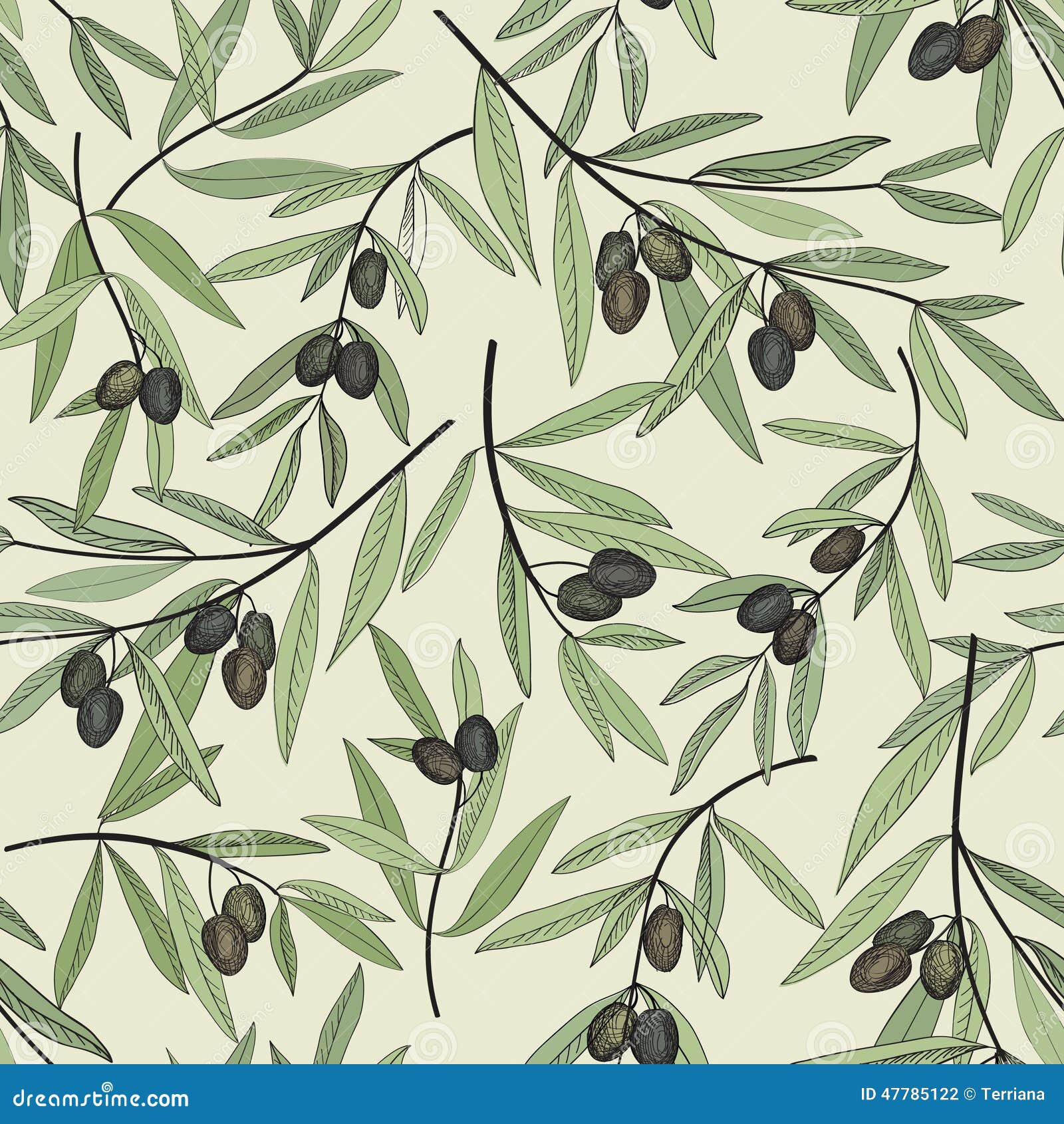 Olive Seamless Pattern. Hand Drawn Olive Branch Background Stock ...