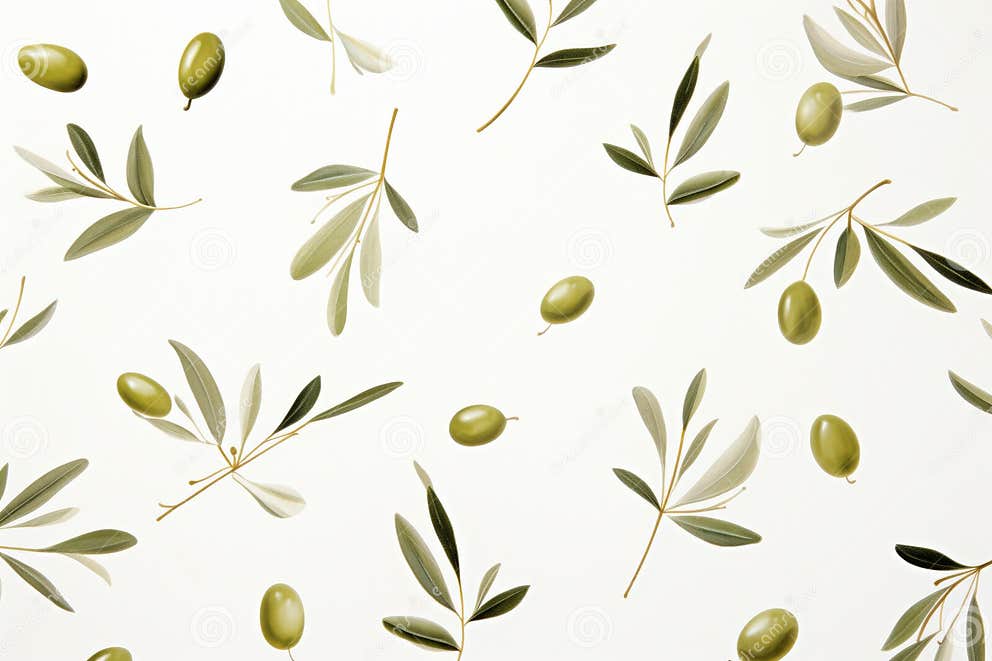 Olive Seed and Olive Leaves Pattern on White Background Stock Image ...