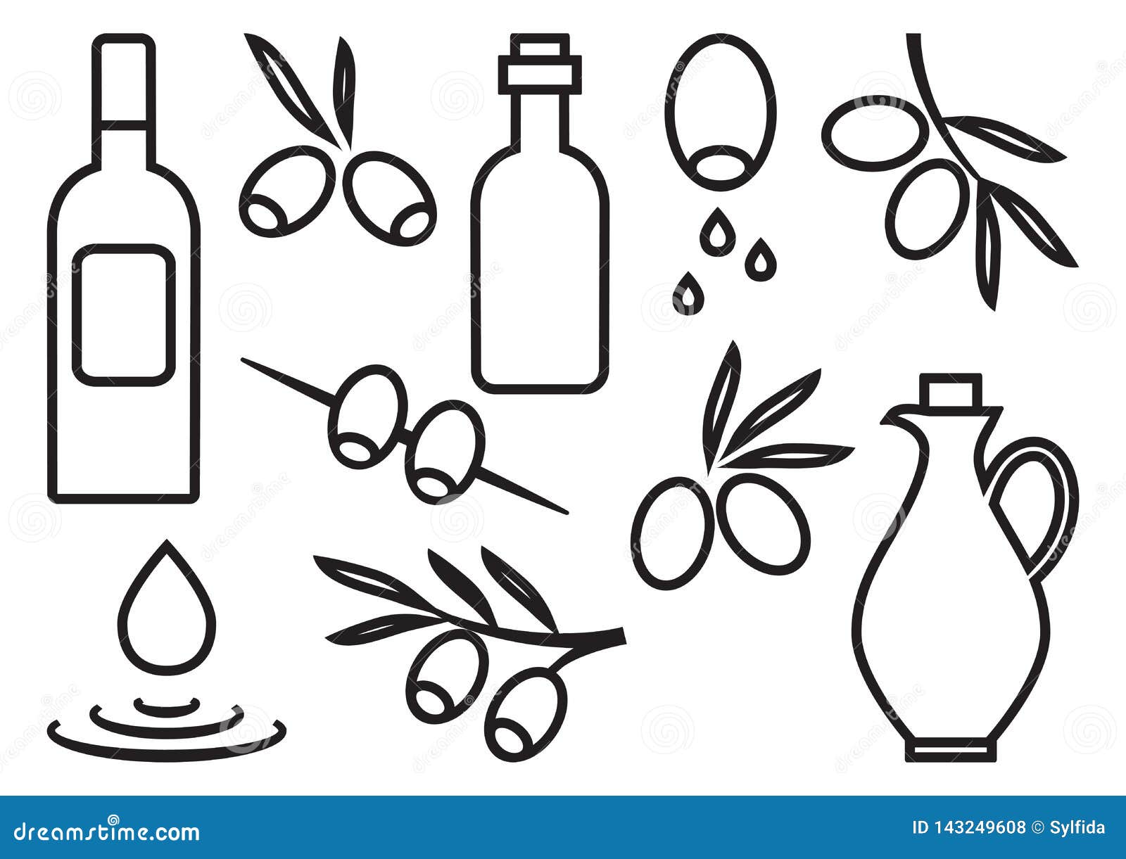 Olive Set, Outline Design. Vector Illustration Stock Illustration ...