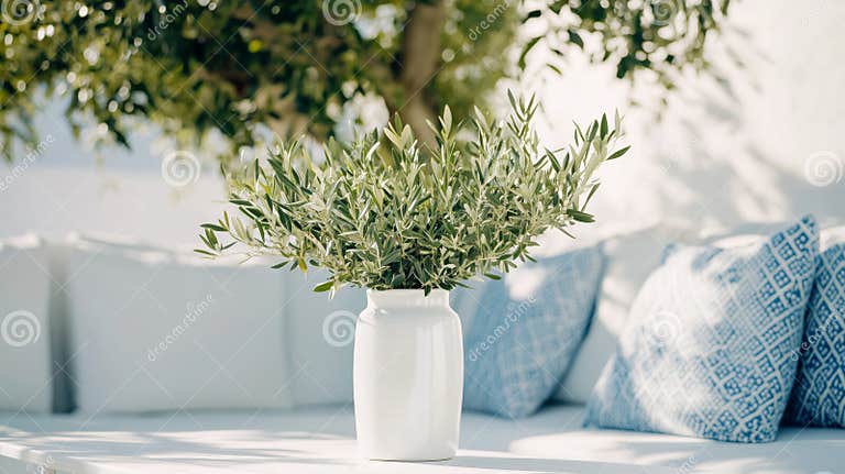 Olive Tree in a Ceramic Pot on a Table in an Outdoor Seating Area ...