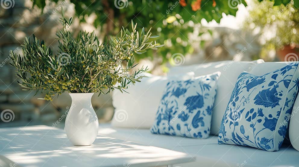 Olive Tree in a Ceramic Pot on a Table in an Outdoor Seating Area ...