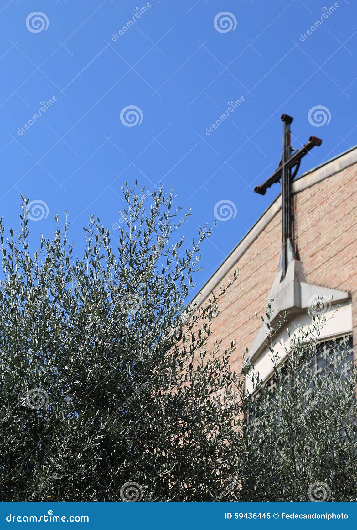 Olive Tree with the Cross of a Christian Church Stock Image - Image of ...
