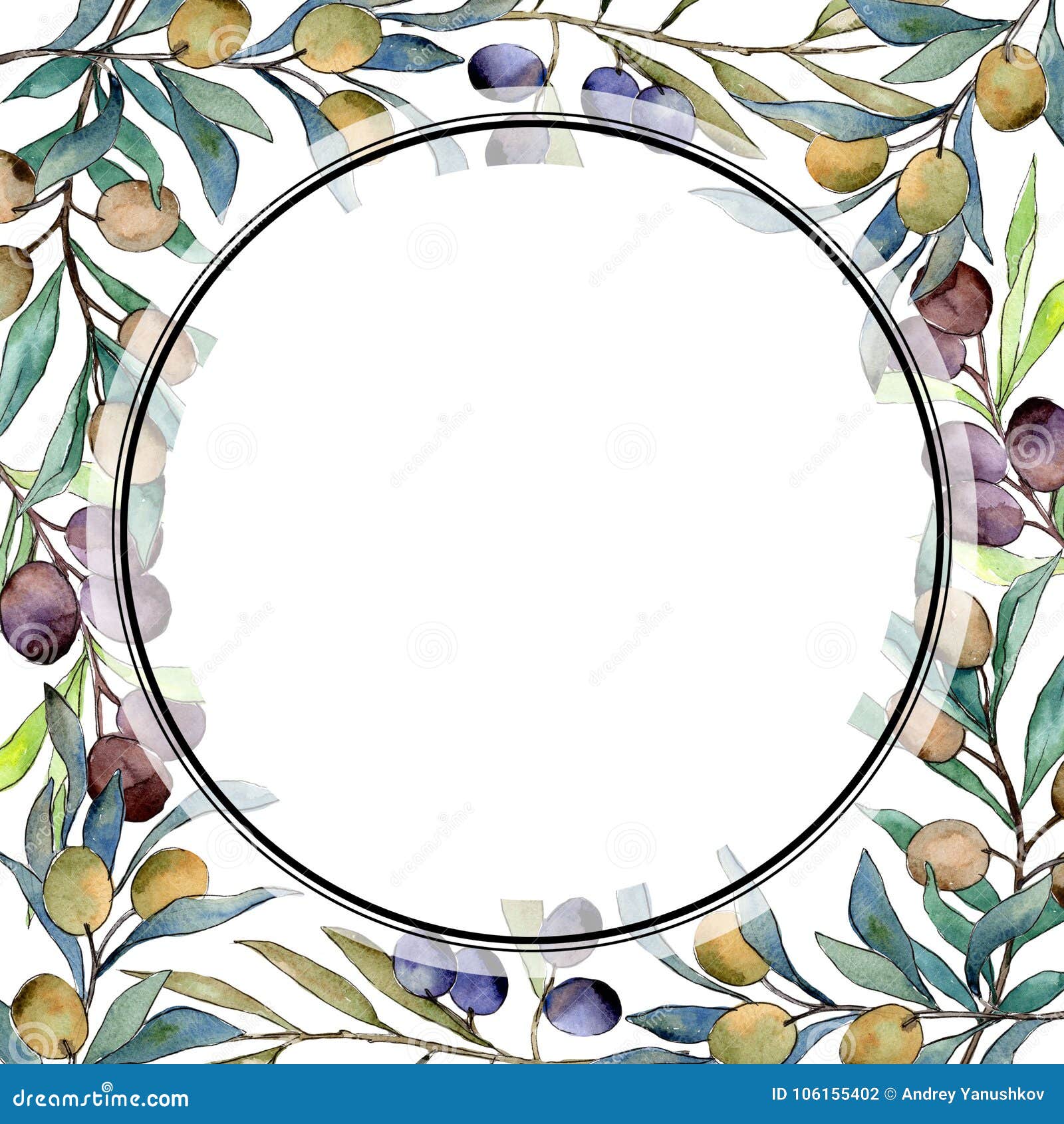 Olive Tree Frame in a Watercolor Style. Stock Illustration ...