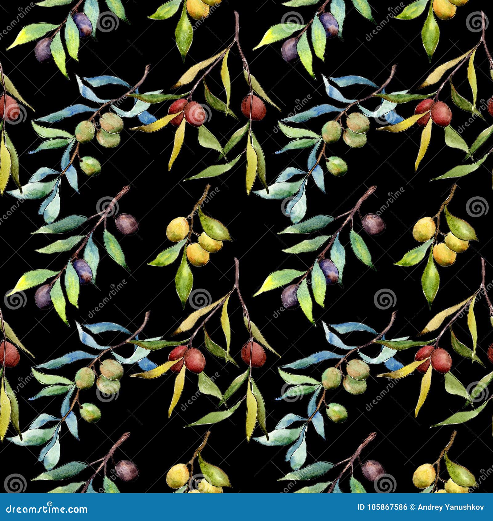 Olive Tree Pattern in a Watercolor Style. Stock Illustration ...