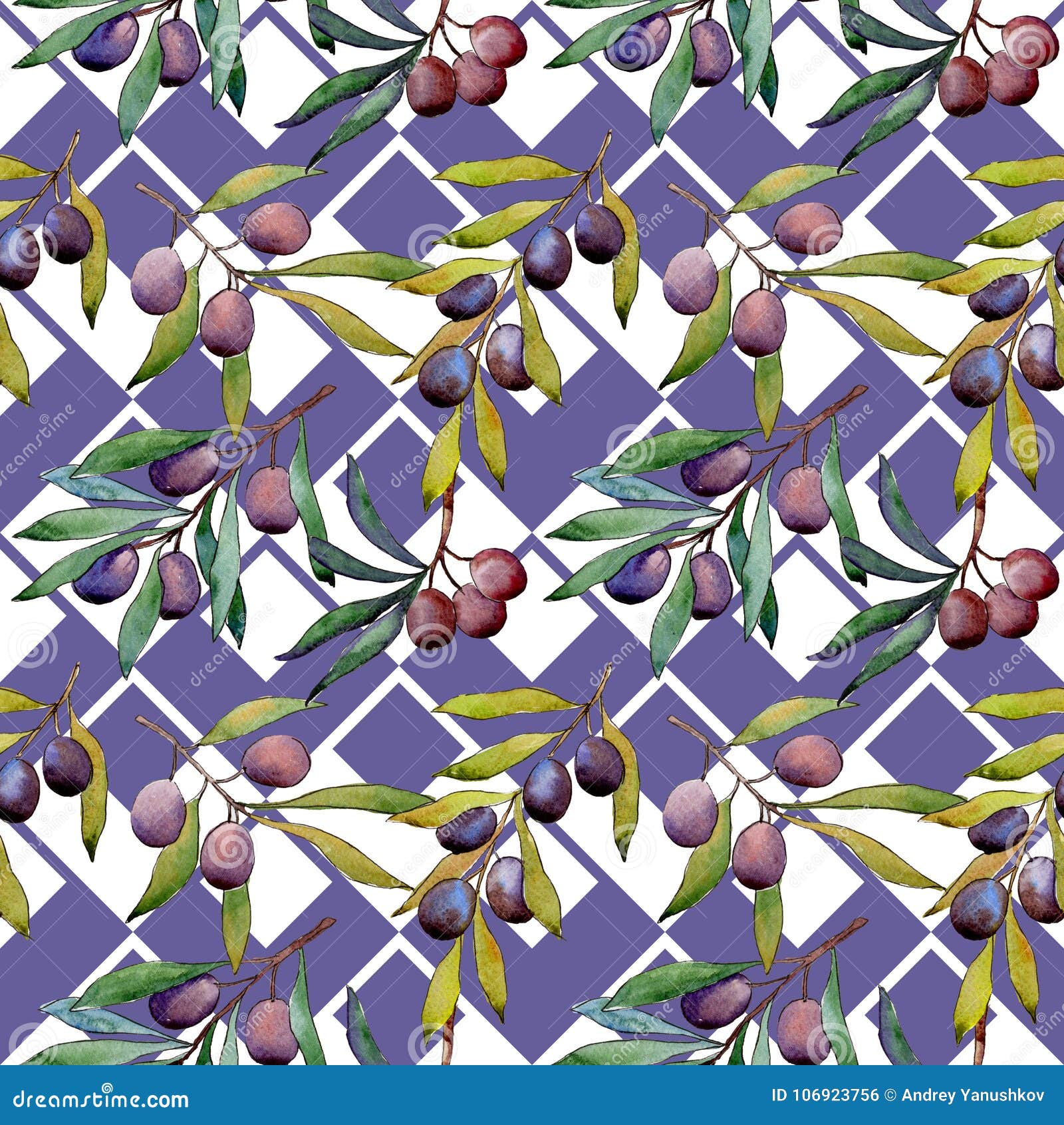 Olive Tree Pattern in a Watercolor Style. Stock Illustration ...