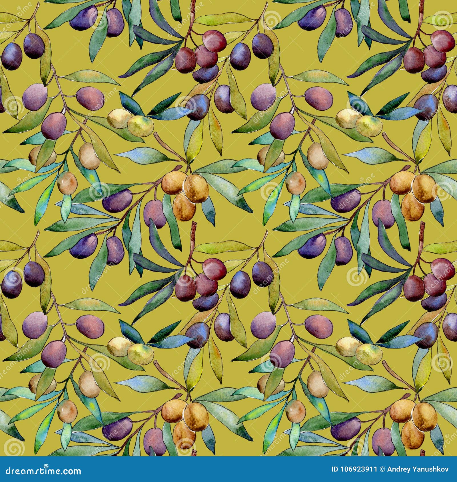 Olive Tree Pattern in a Watercolor Style. Stock Illustration ...