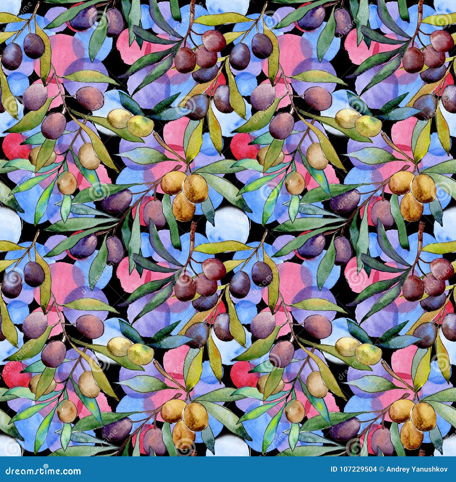 Olive Tree Pattern in a Watercolor Style. Stock Illustration ...