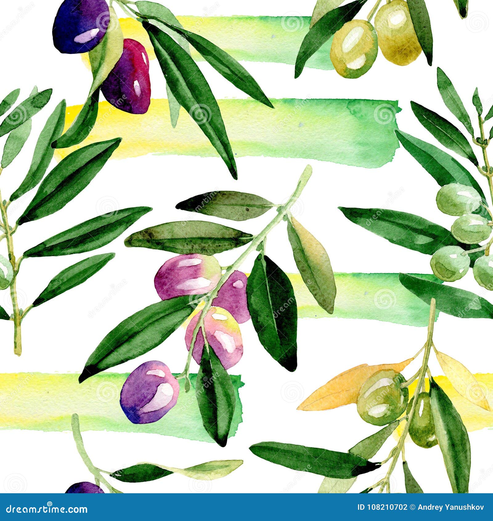 Olive Tree Pattern in a Watercolor Style. Stock Illustration ...