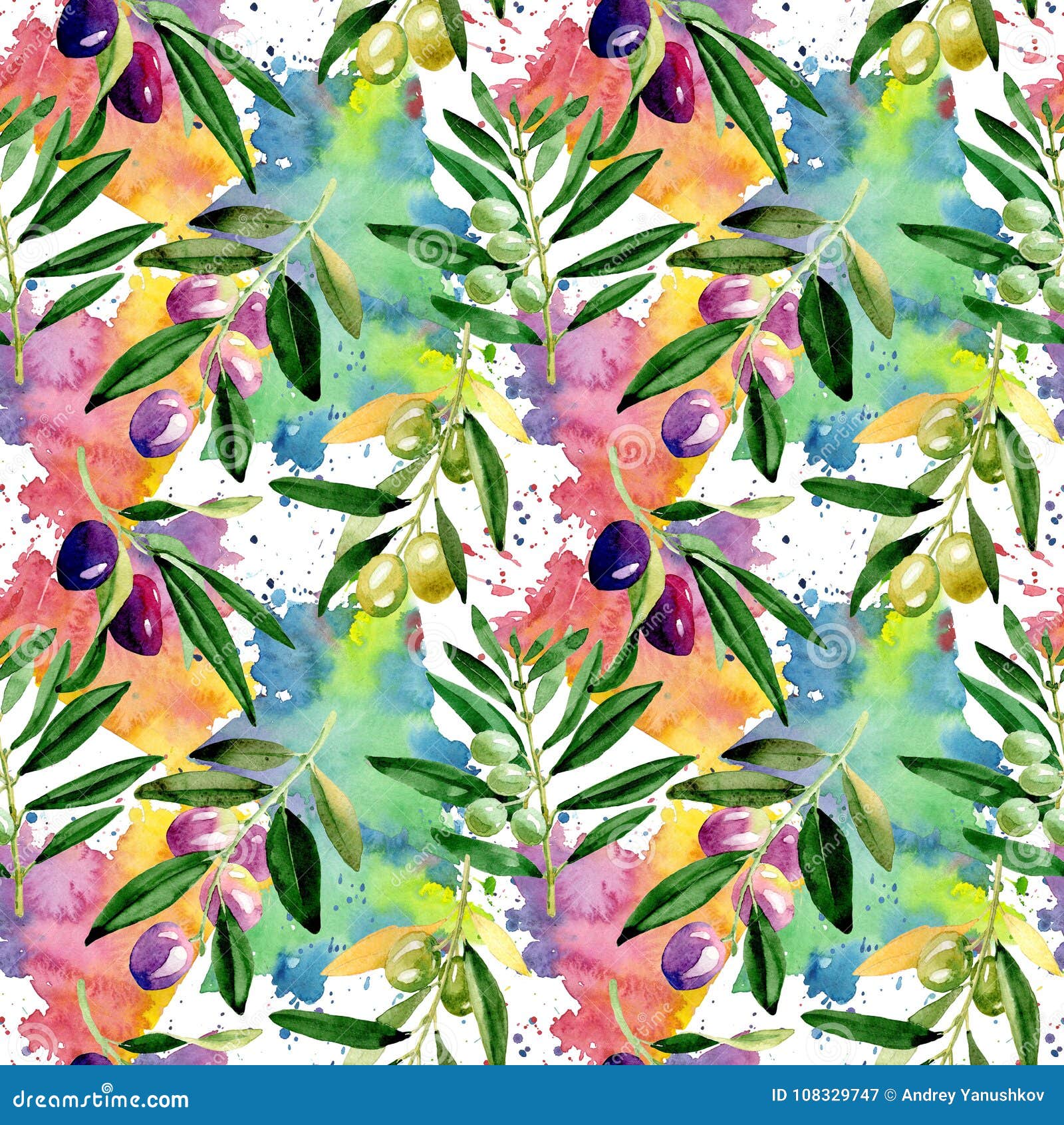 Olive Tree Pattern in a Watercolor Style. Stock Illustration ...